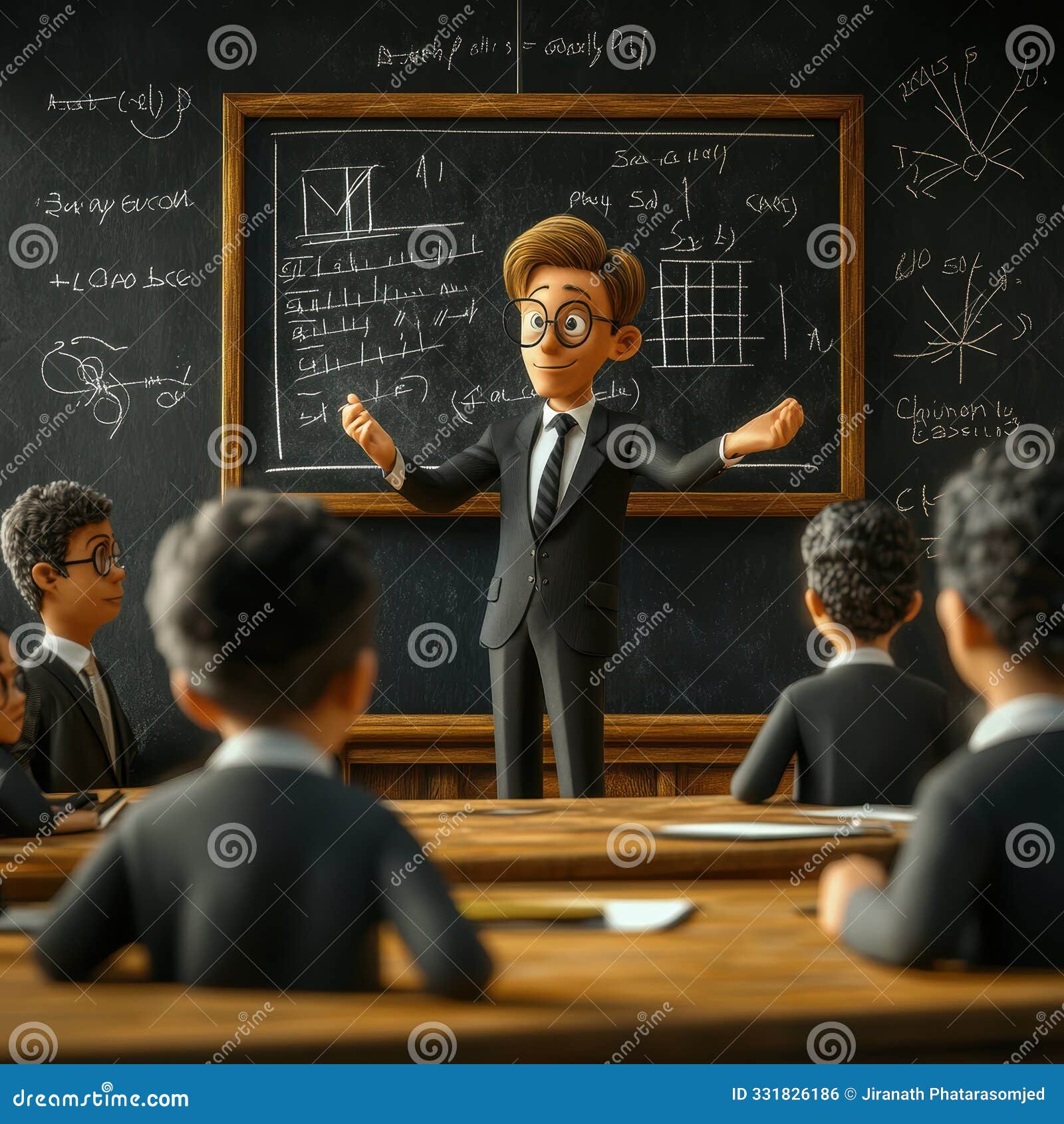 Cartoon Teacher Explains Math on Blackboard Stock Illustration ...