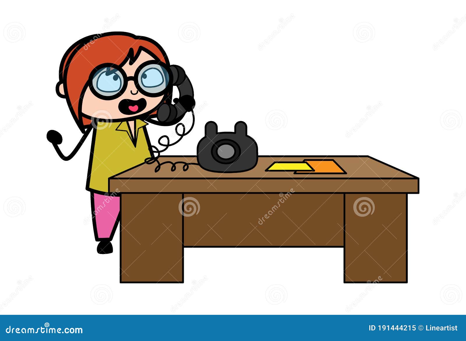 Cartoon Teacher Talking on Phone Stock Illustration - Illustration of ...
