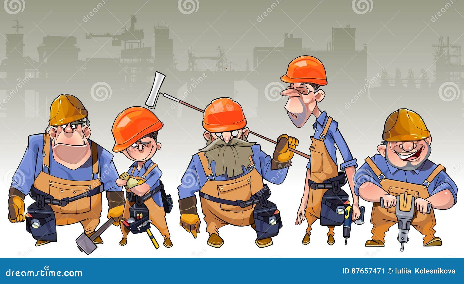Cartoon Team of Men in Helmets and Clothing Workers-builders Stock ...