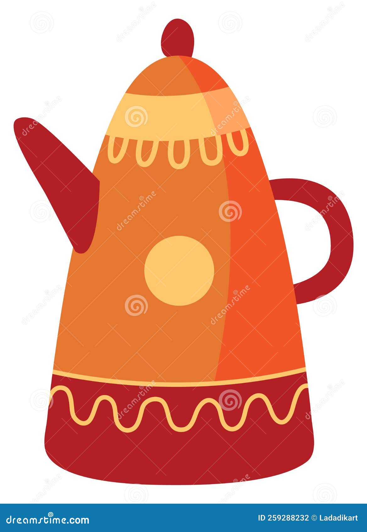 Cartoon Teapot Icon. Cute Yellow Patterned Kettle Stock Illustration ...