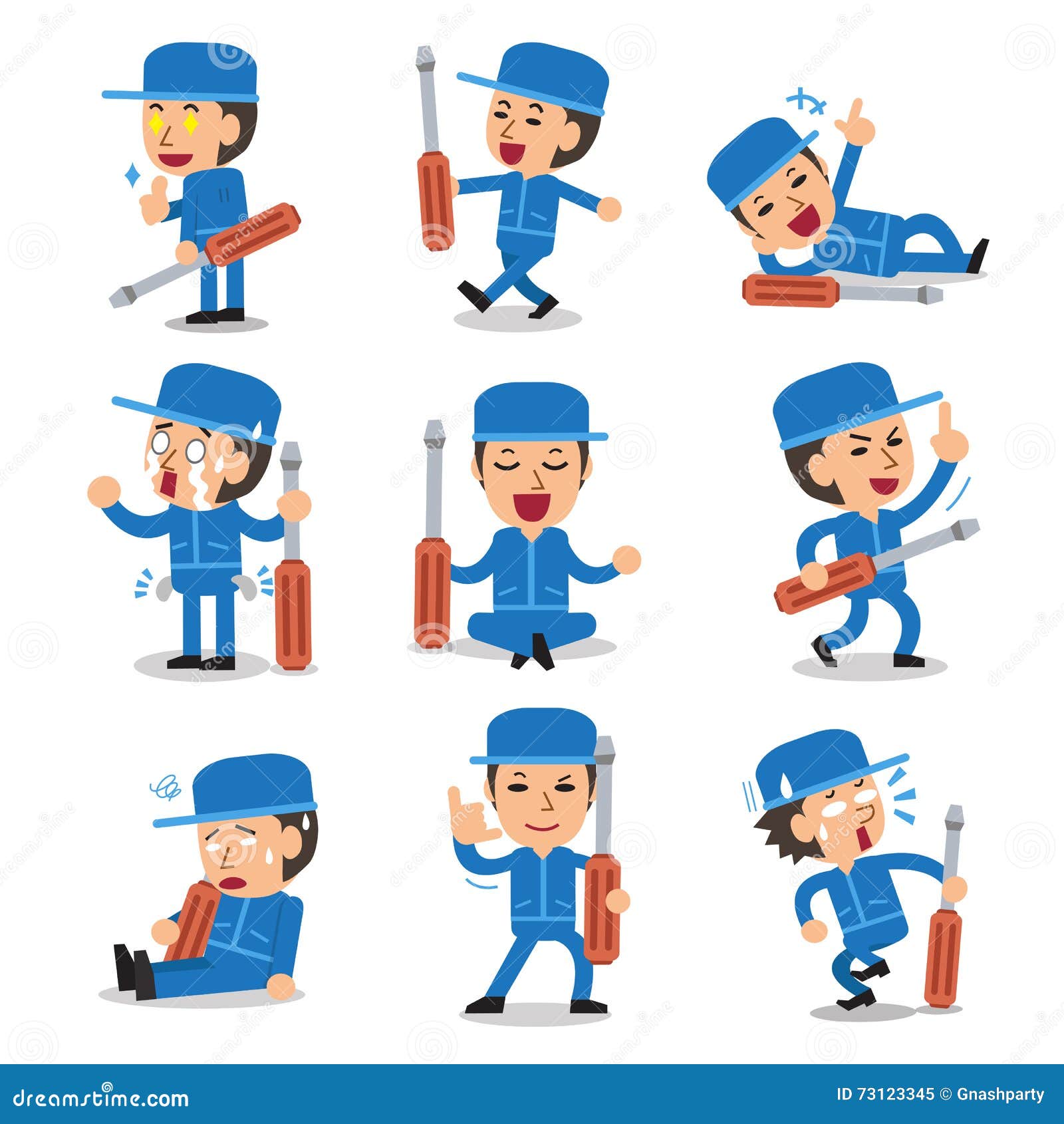 Cartoon Technician Character Pose Set Stock Vector - Illustration of ...