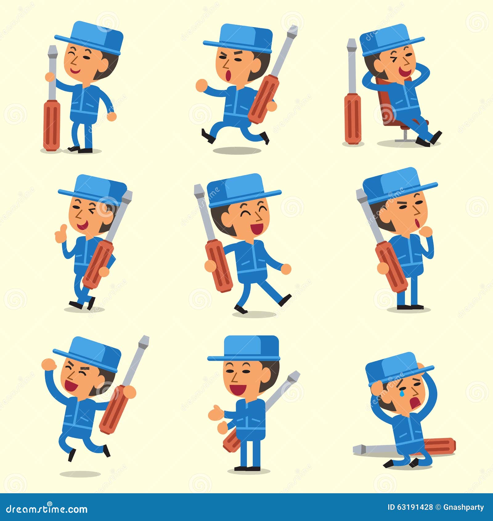 Cartoon Technician Character Poses Stock Vector - Illustration of ...