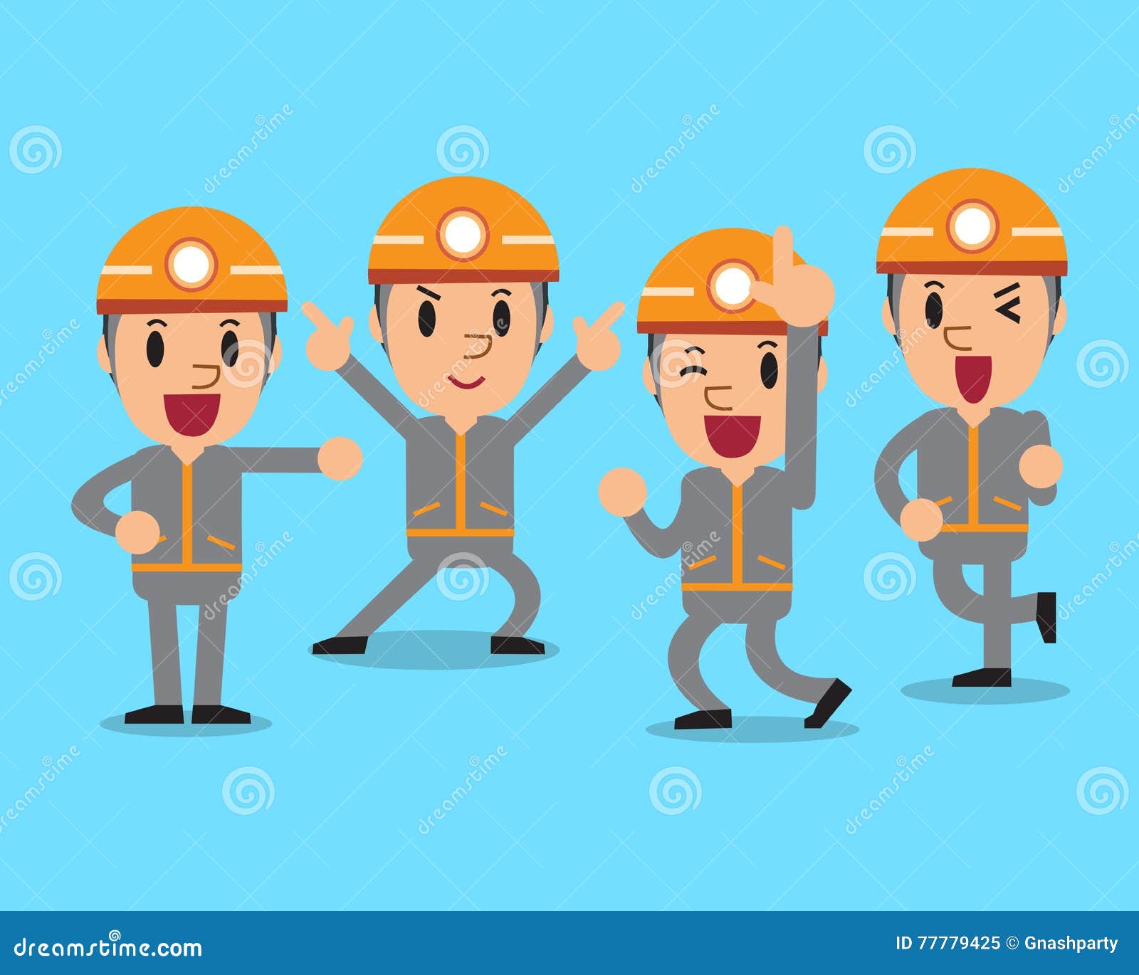 Cartoon Technician Character Expressing Different Emotions With White ...