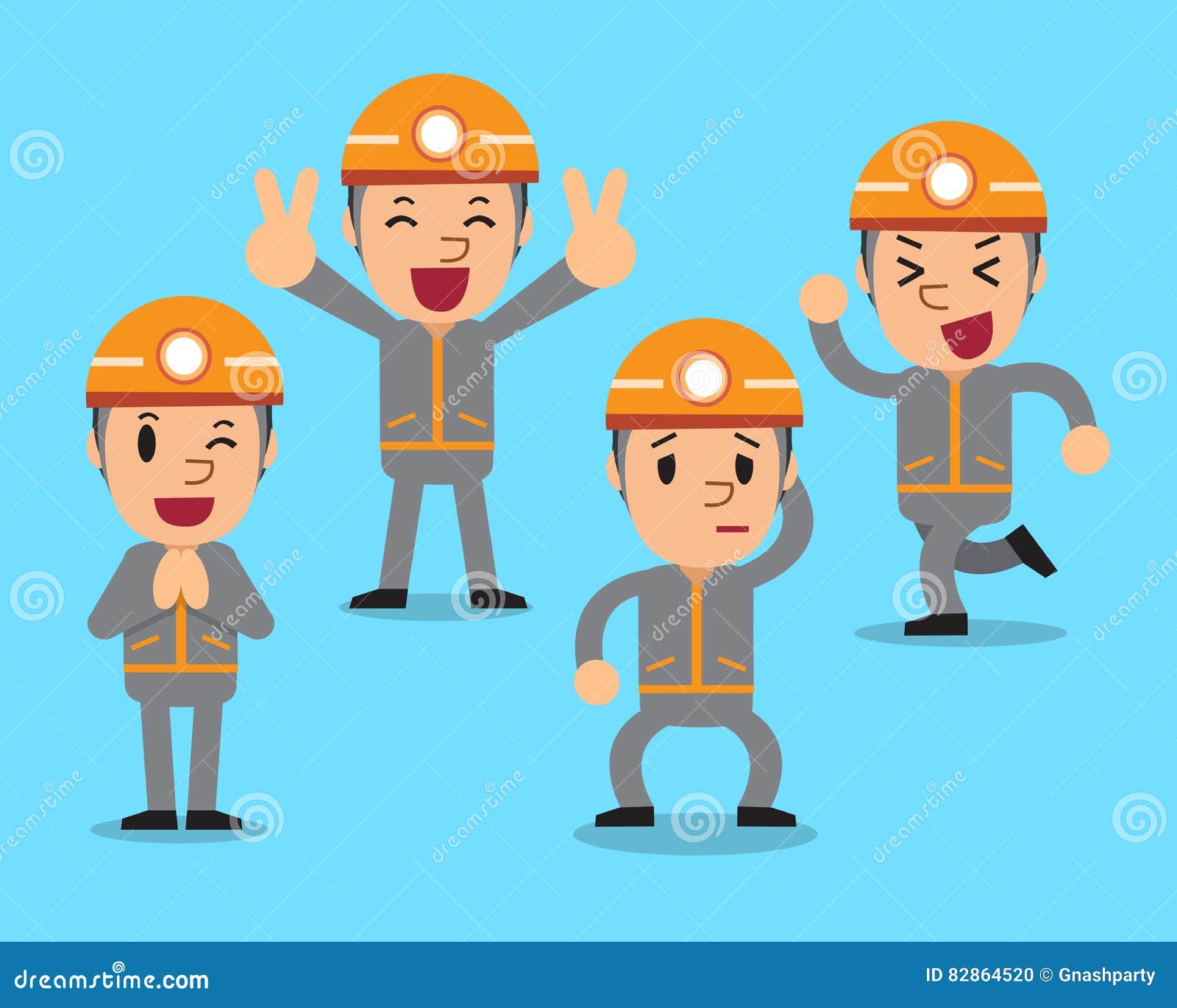Cartoon Technician Character Poses Set Stock Vector - Illustration of ...