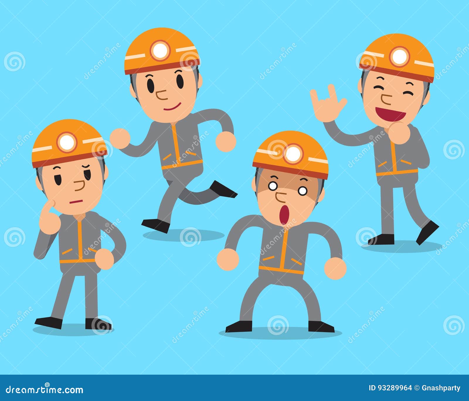 Cartoon Technician Character Poses Set Vector Illustration ...
