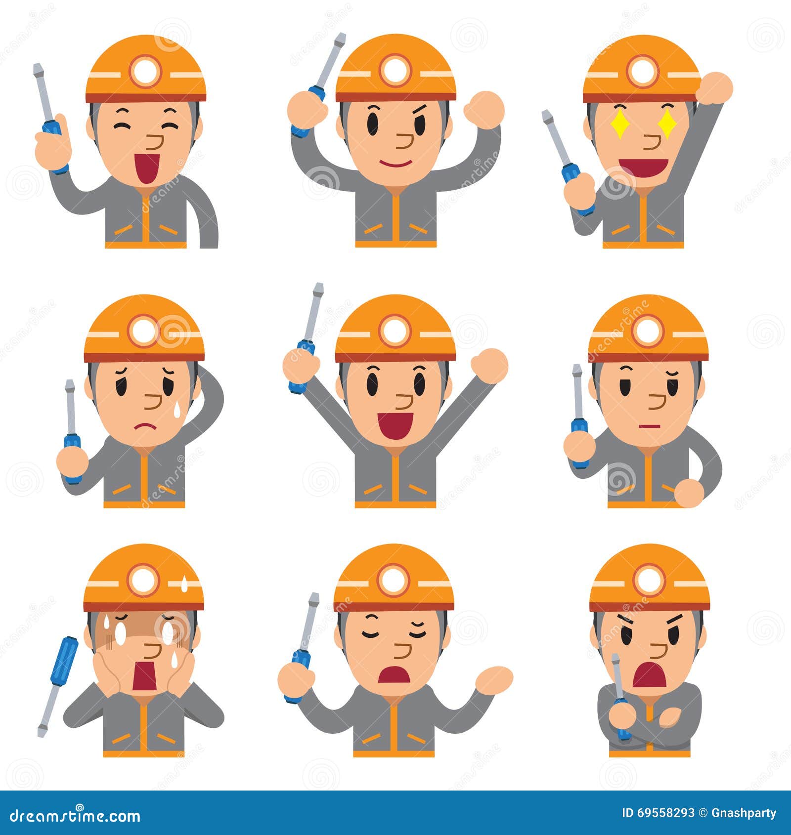 Cartoon Technician Character Poses Set Vector Illustration ...