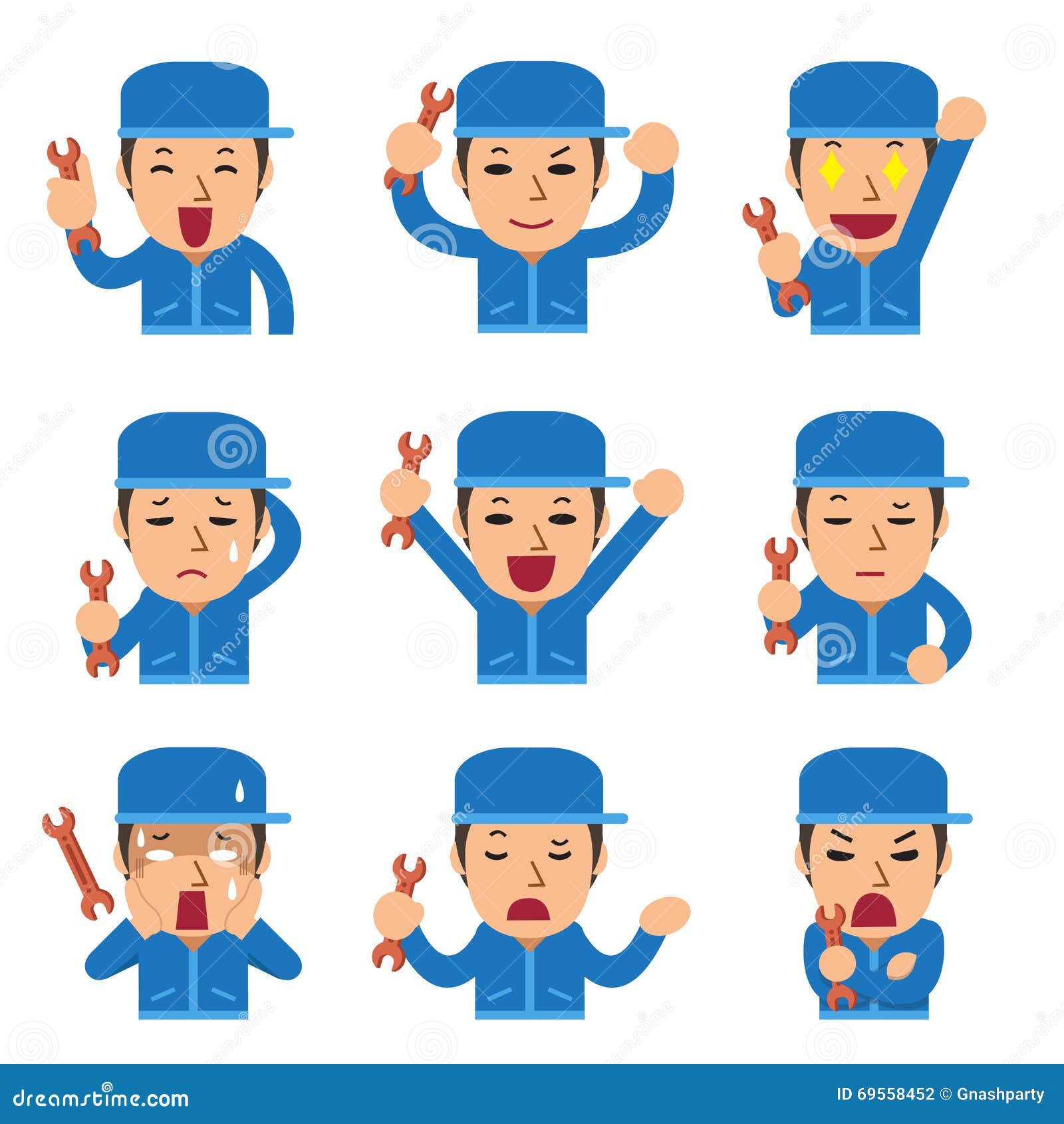 Cartoon Technician Character Poses Set Vector Illustration ...