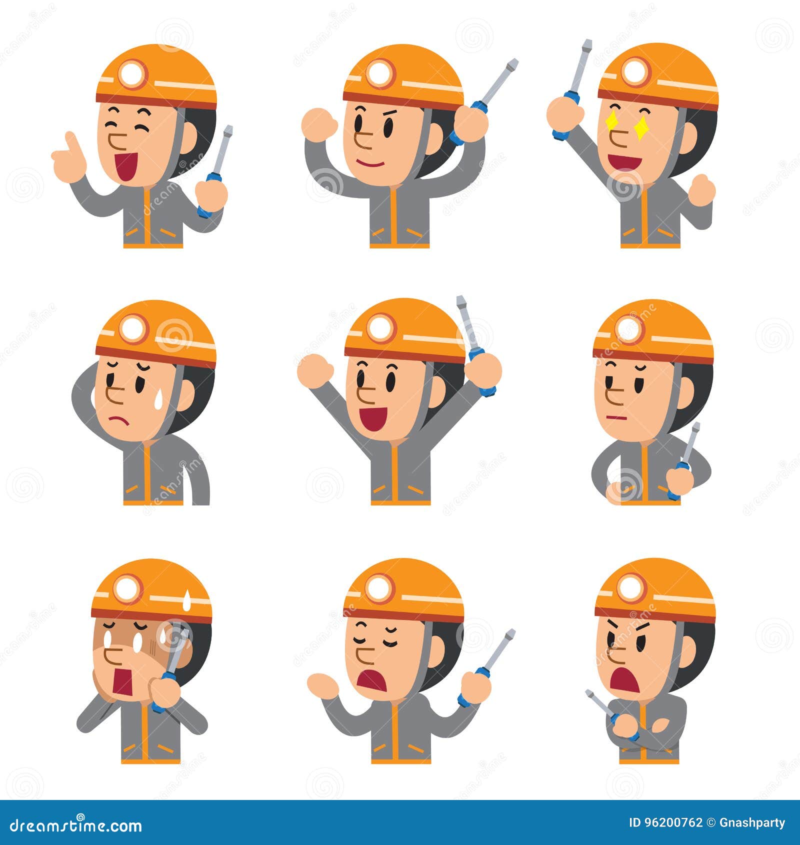 Cartoon Technician Character Poses Set Vector Illustration ...