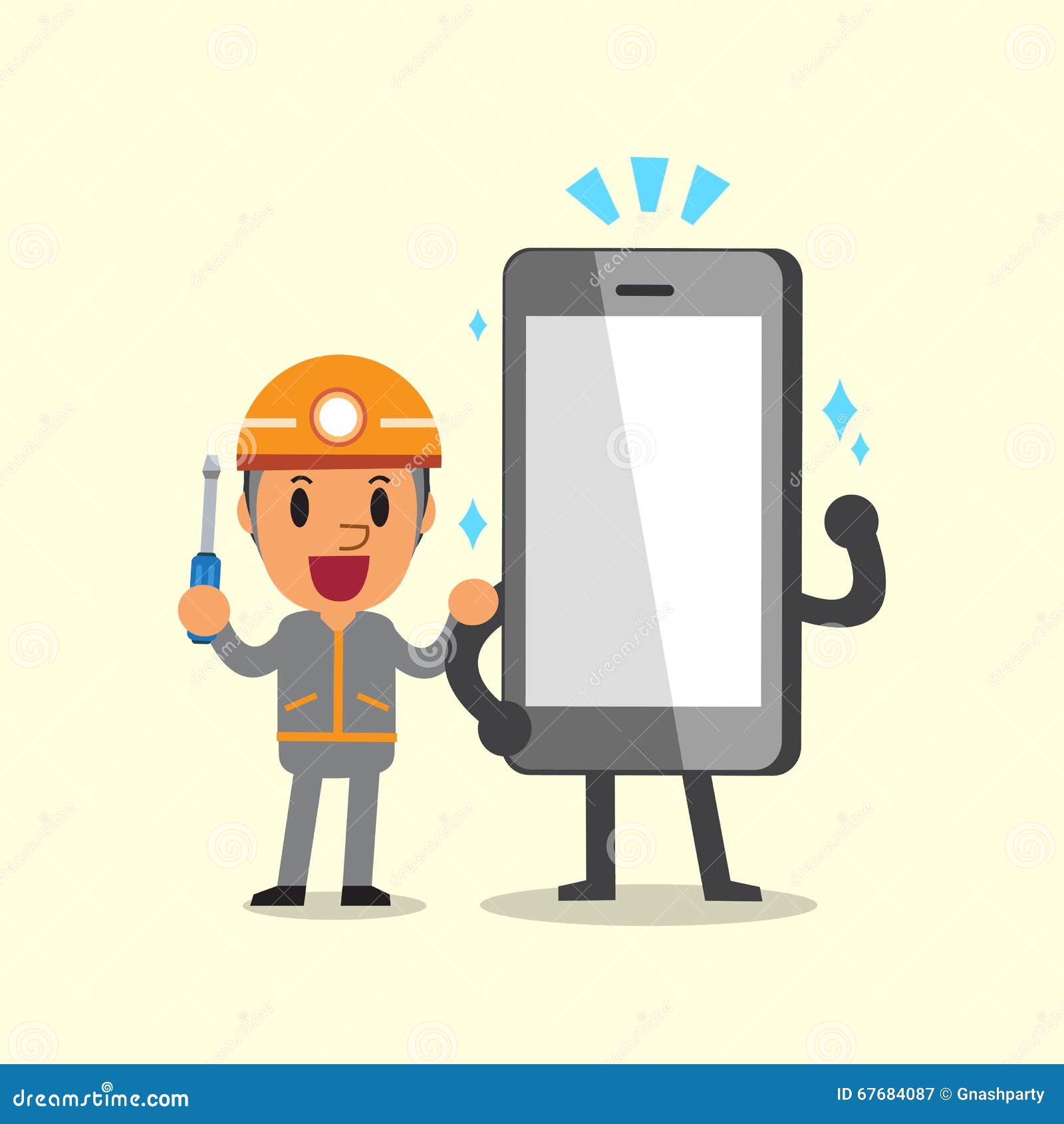 Cartoon a Technician and Smartphone Character Stock Vector ...