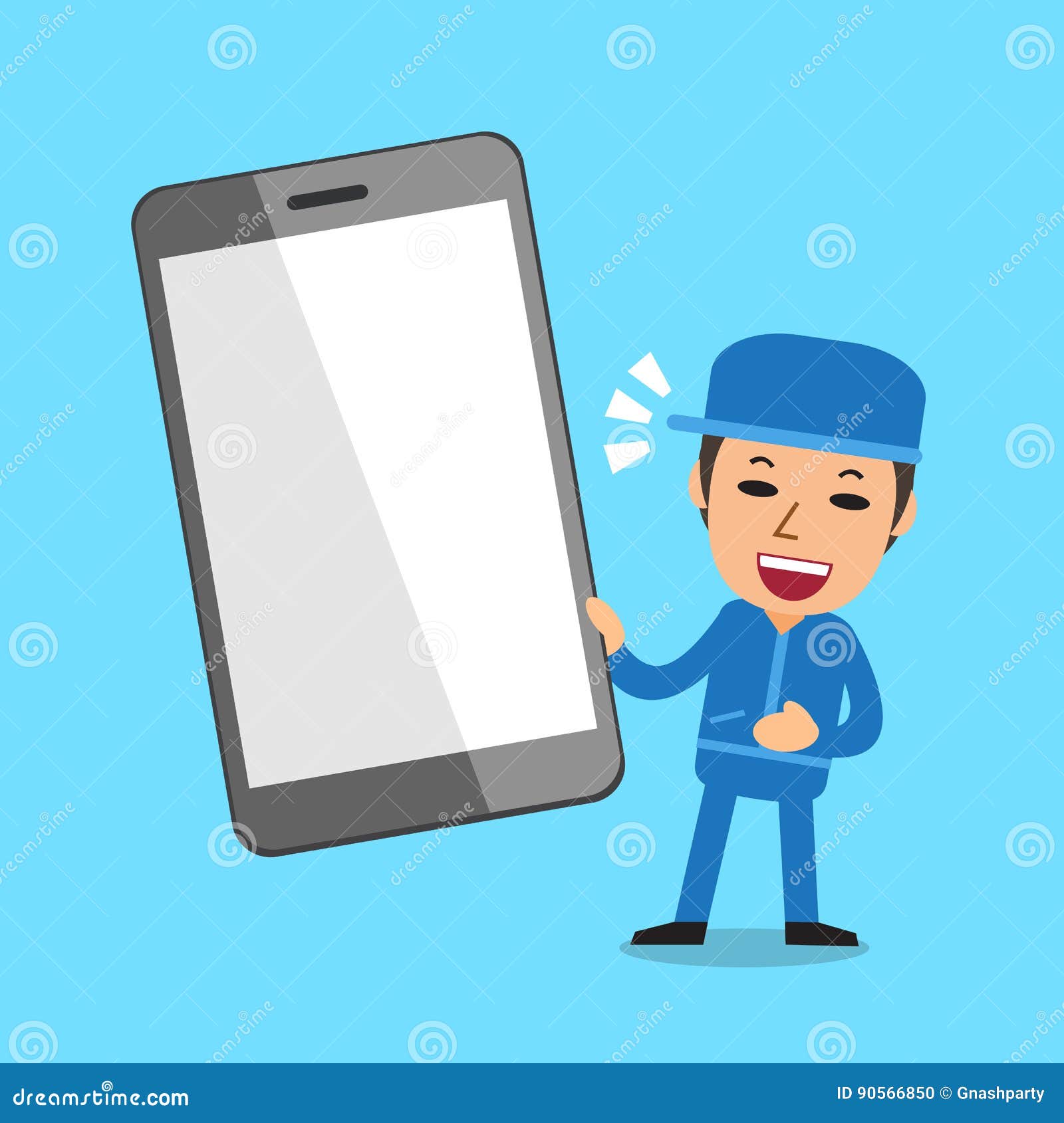 Cartoon a Technician with Smartphone Stock Vector - Illustration of ...