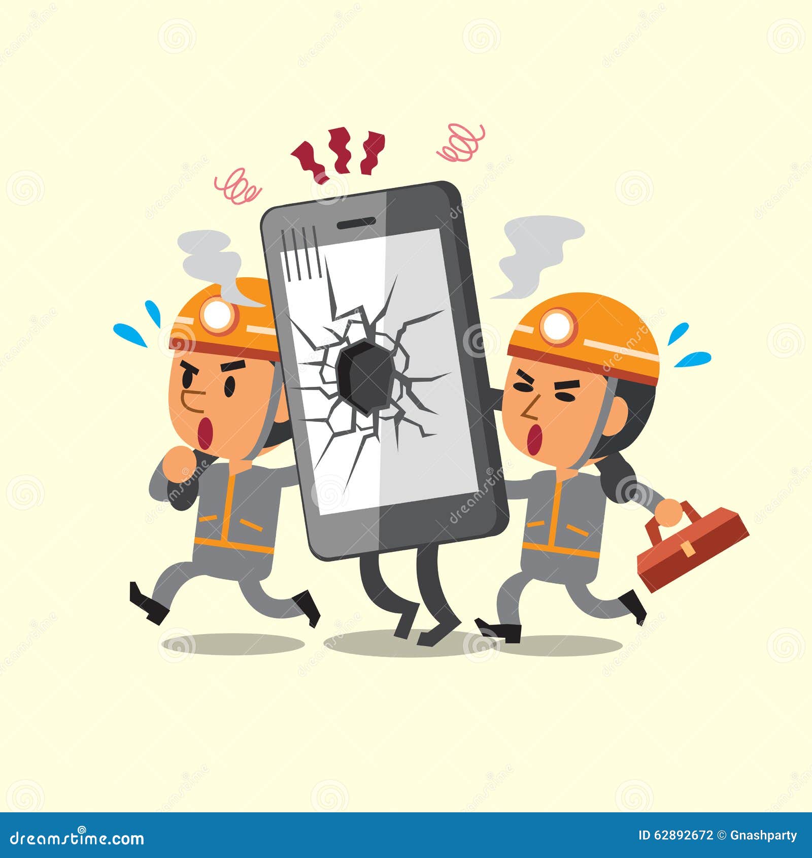Cartoon Technicians Helping Broken Smartphone Stock Vector ...