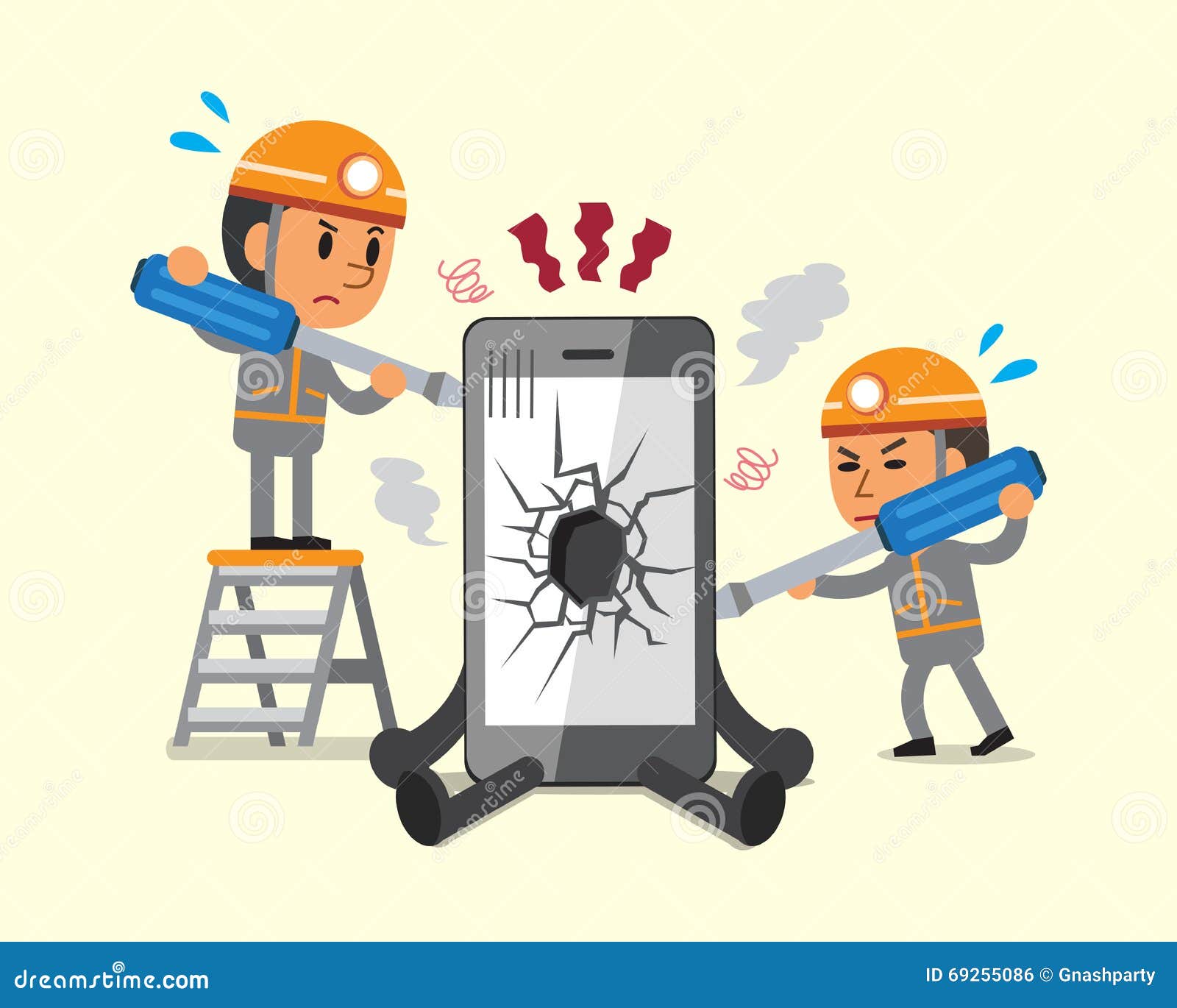Cartoon Technicians Repairing Smartphone Broken Smartphone Stock Vector ...