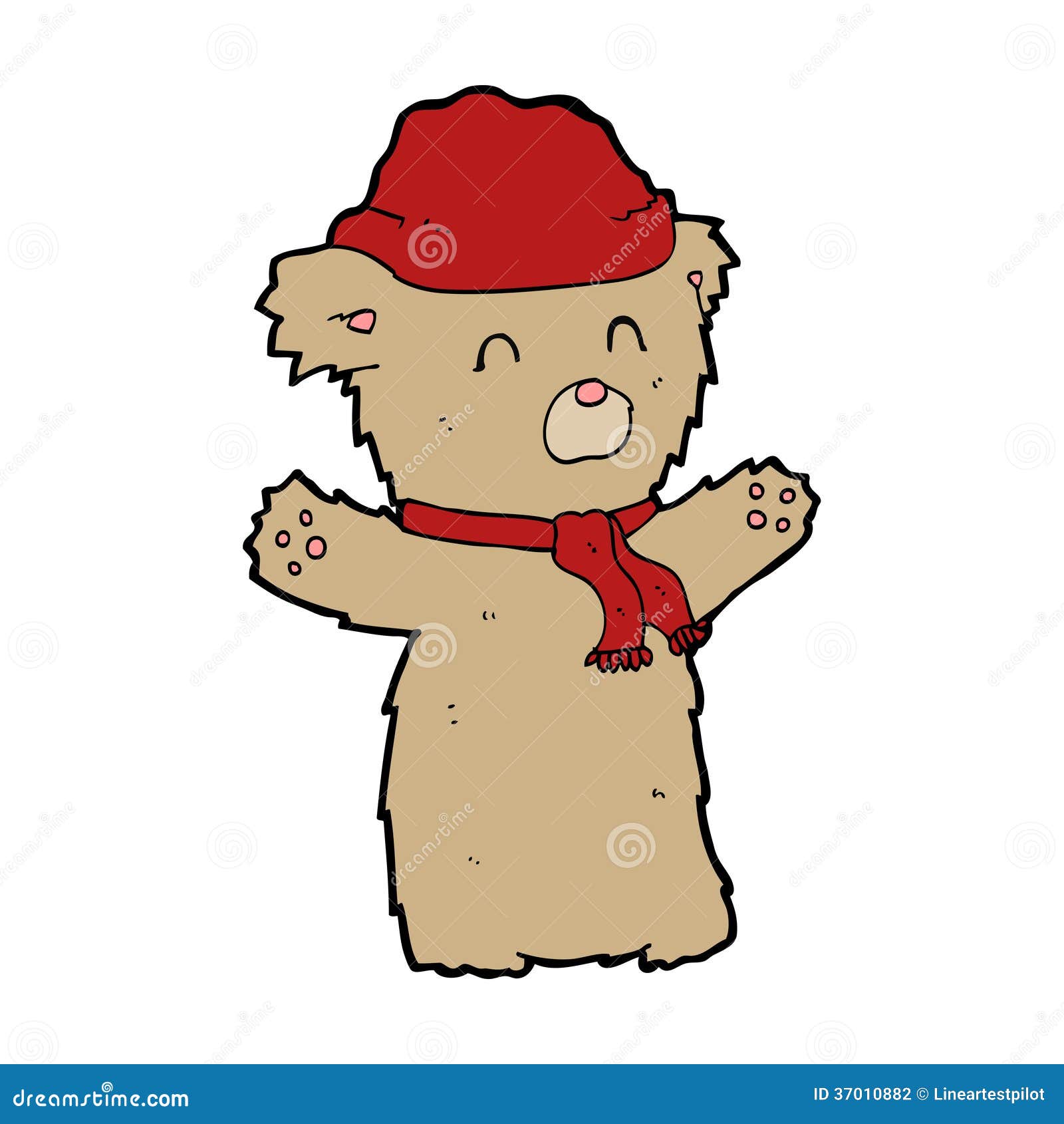 Cartoon Teddy Bear in Hat and Scarf Stock Illustration - Illustration ...