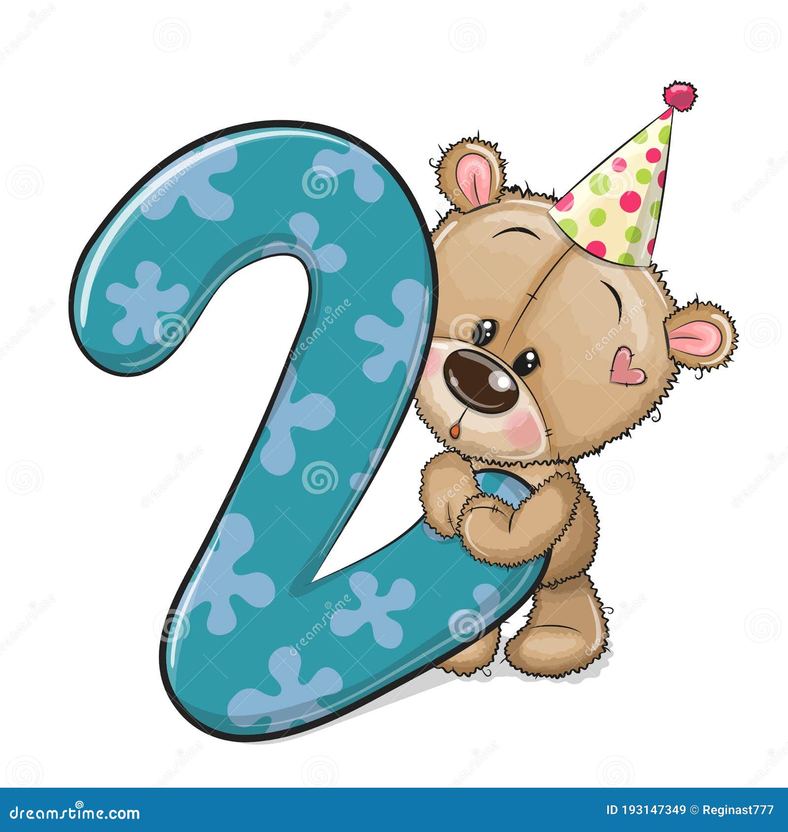 Cartoon Teddy Bear and Number Two Isolated on a White Background Stock ...