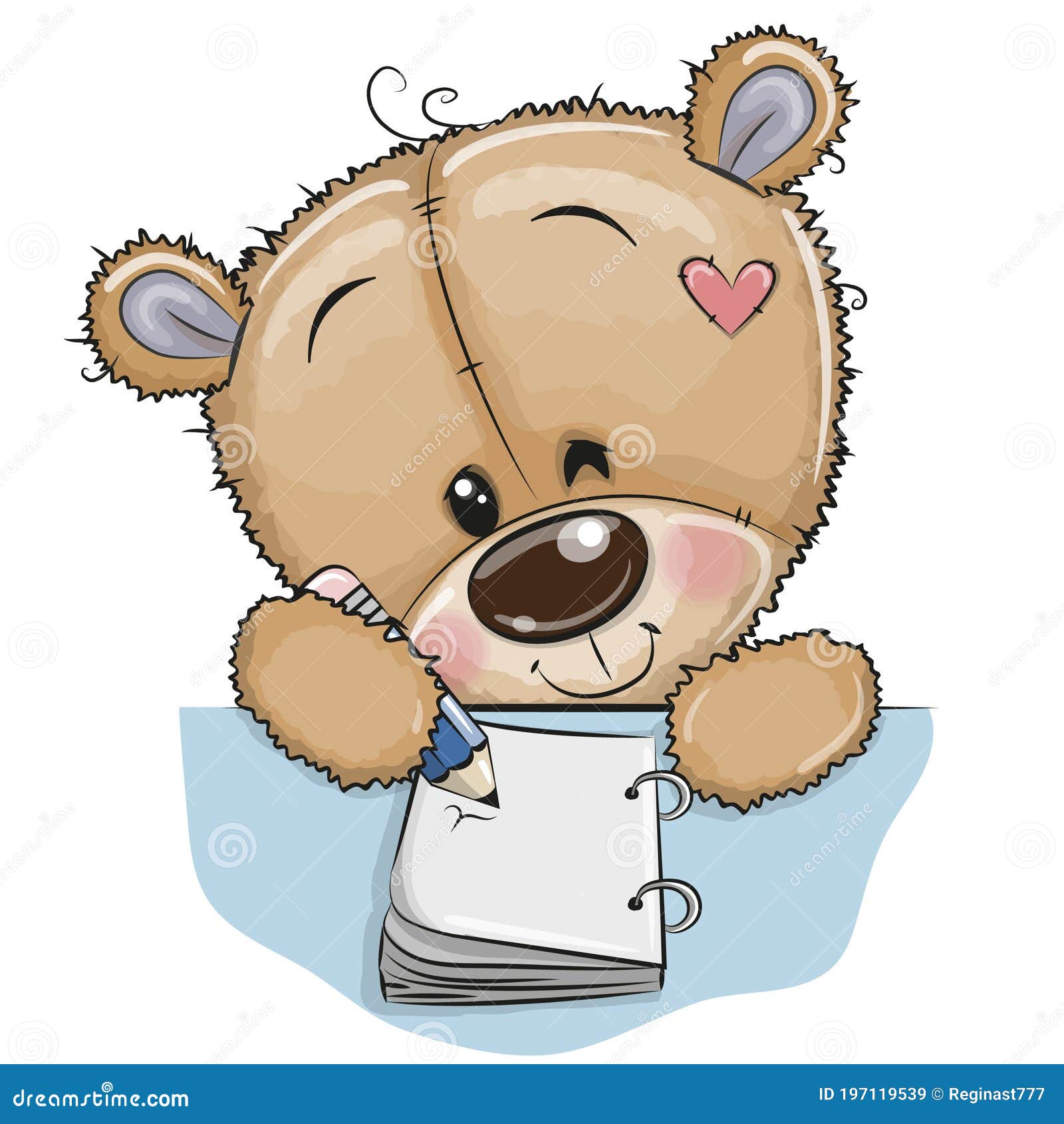 Cartoon Teddy Bear is Writing in a Notebook Stock Vector - Illustration ...