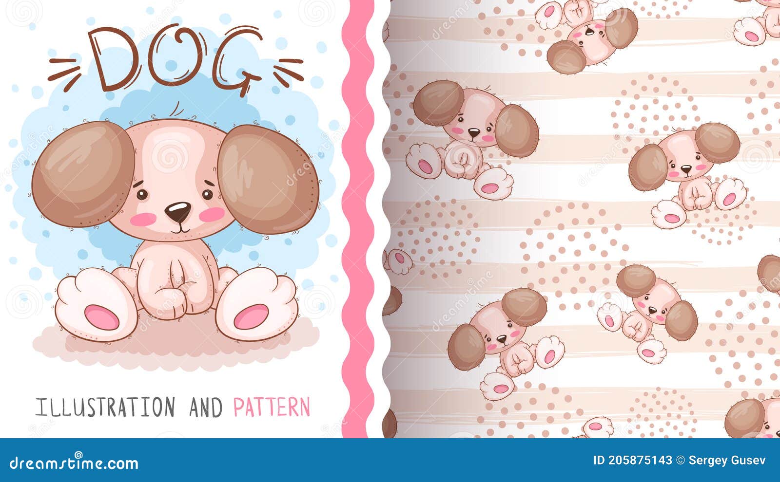 Cartoon Teddy Dog - Seamless Pattern Stock Vector - Illustration of ...
