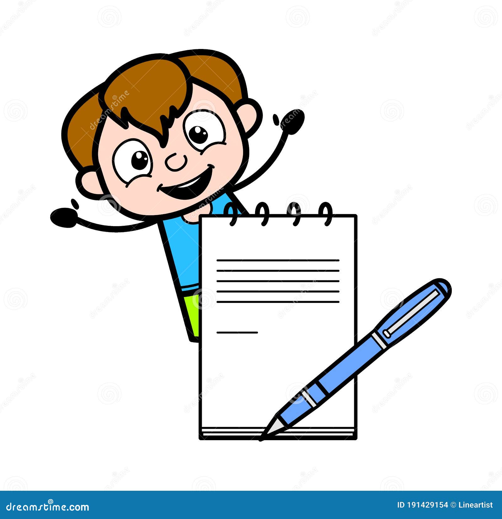 Cartoon Teen Boy with Diary and Pen Stock Illustration - Illustration ...