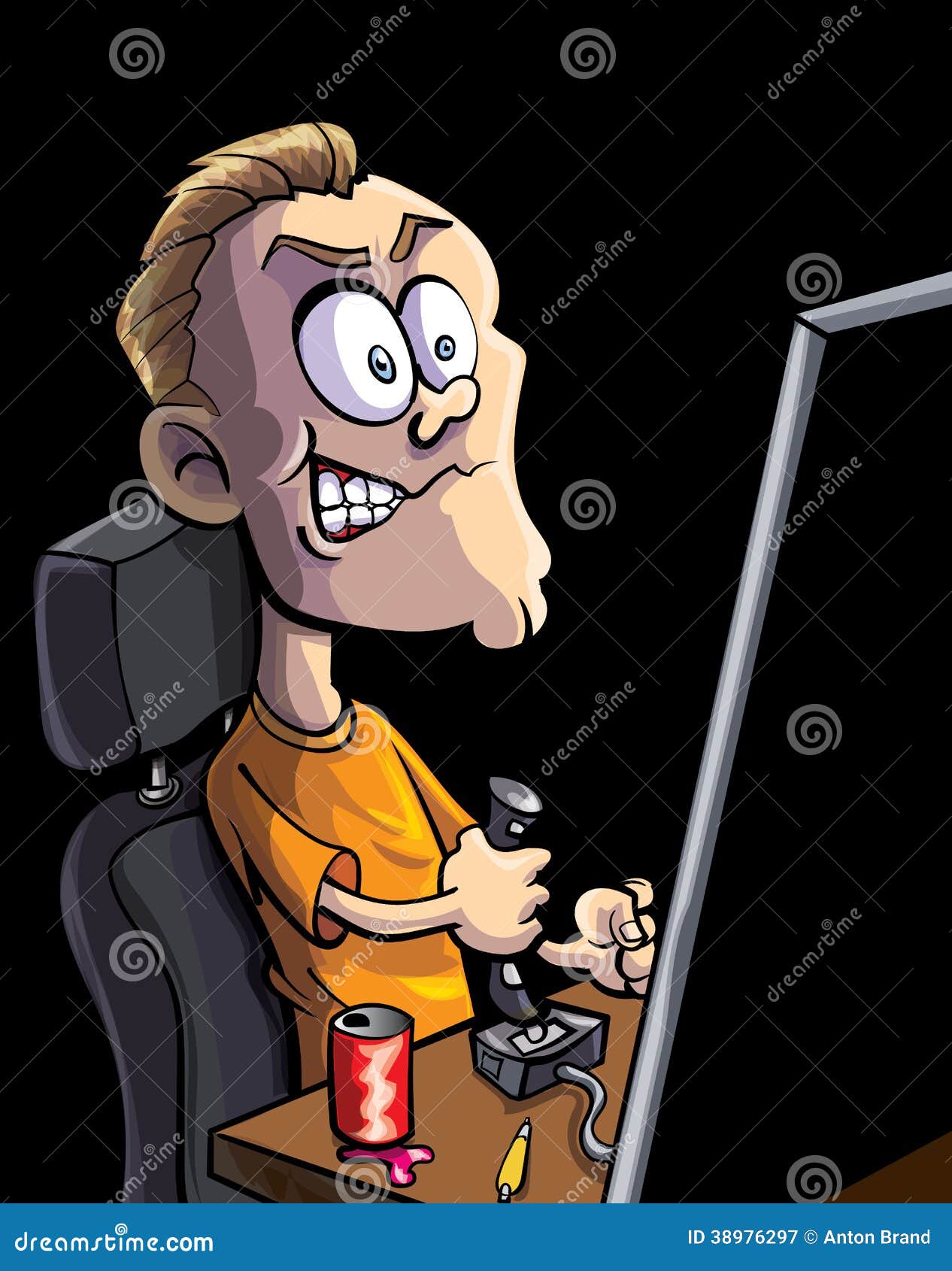 Cartoon Teen Playing Computer Game Stock Illustration - Illustration of ...
