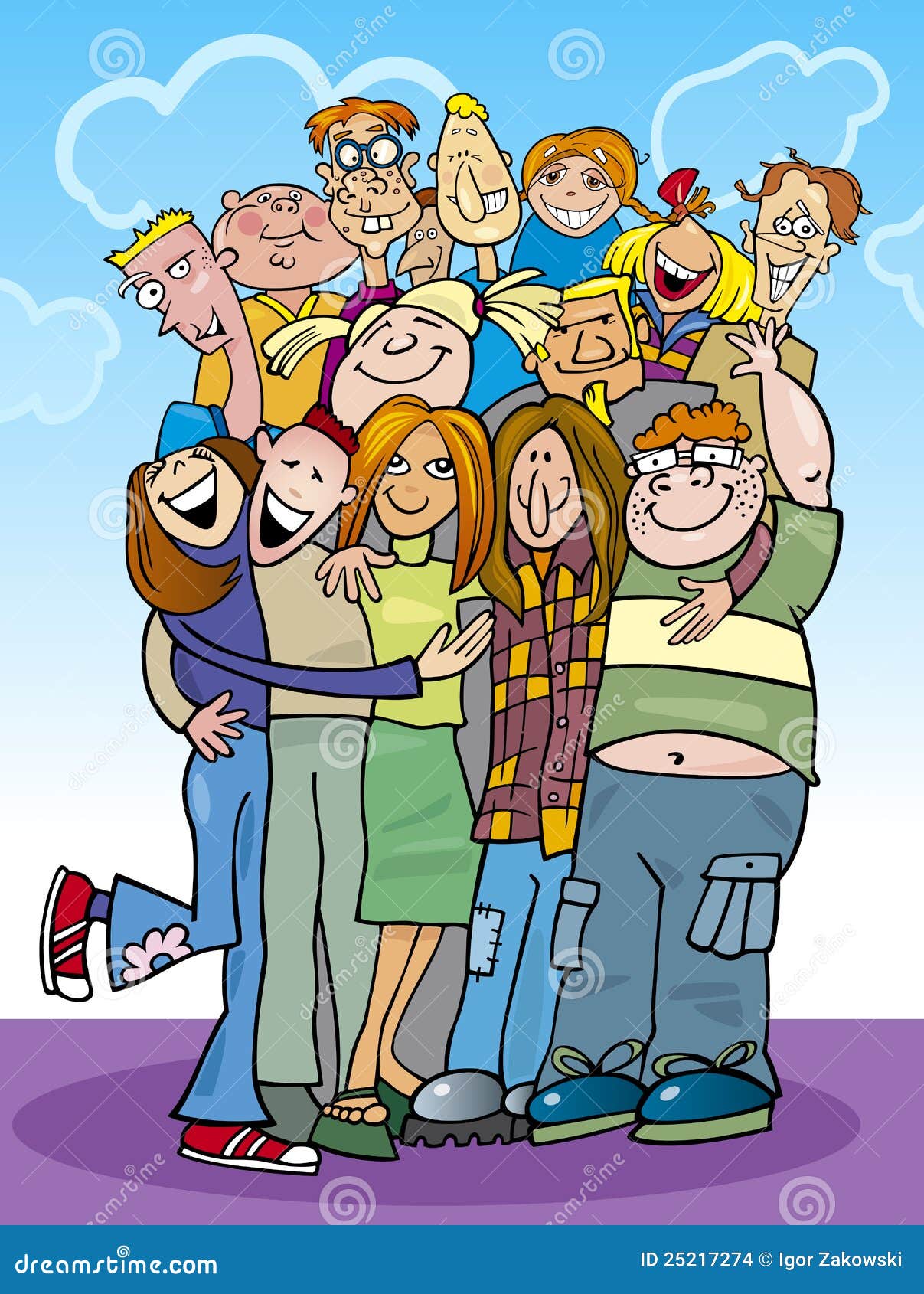 Cartoon Group Of Friends Hugging People Friend Group Hug In Winter