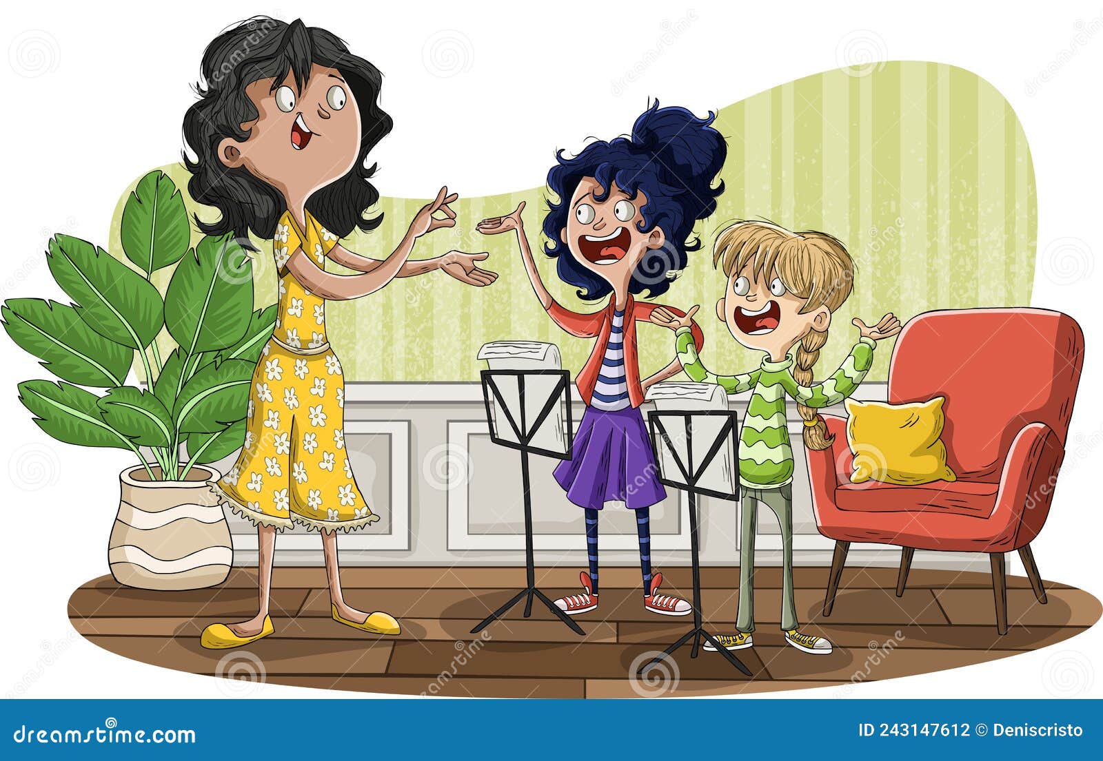 Cartoon Teenagers Singing with Teacher. Stock Vector - Illustration of ...