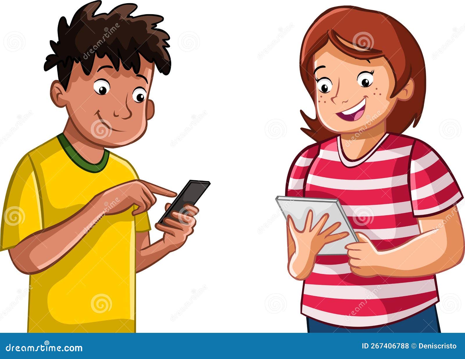 Teenagers Using Smartphone Seated On Sofa Cartoon Vector ...