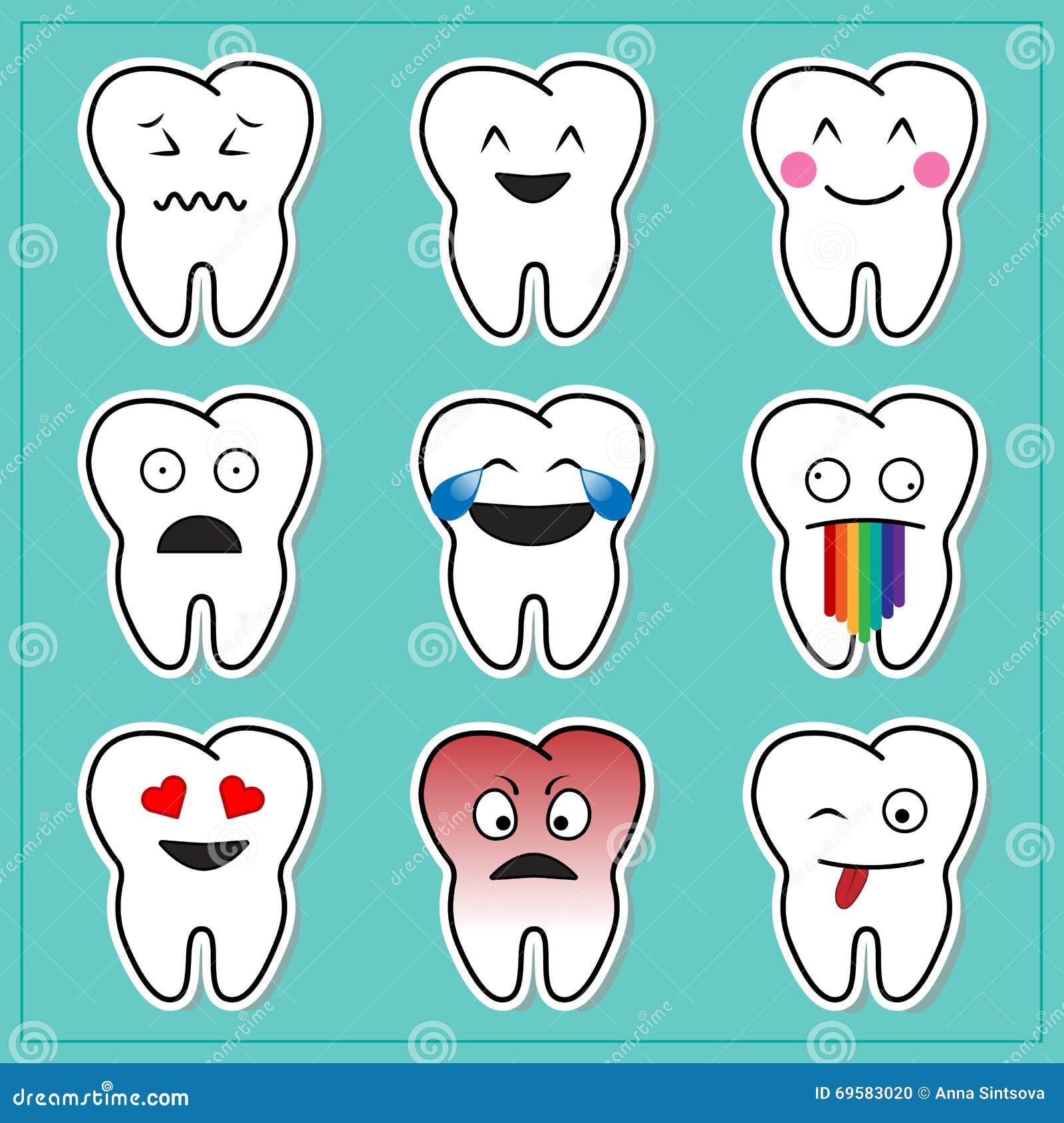 Teeth Emoticons With Different Emotions Isolated On White Background ...