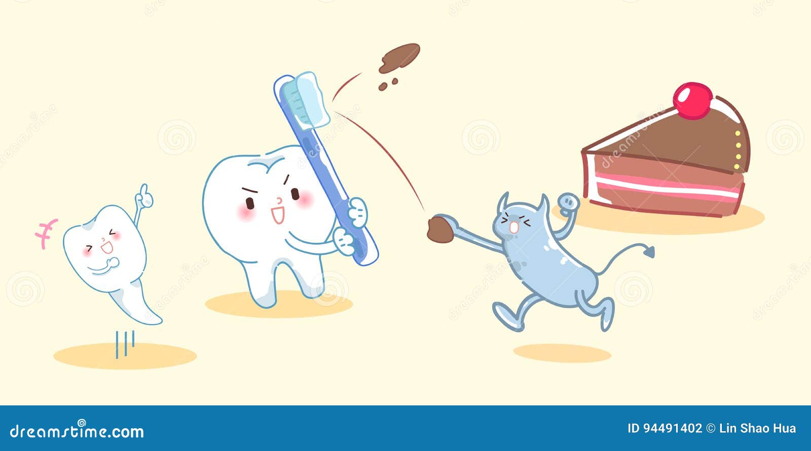 Cartoon Teeth Fight with Bacterium Stock Vector - Illustration of molar ...