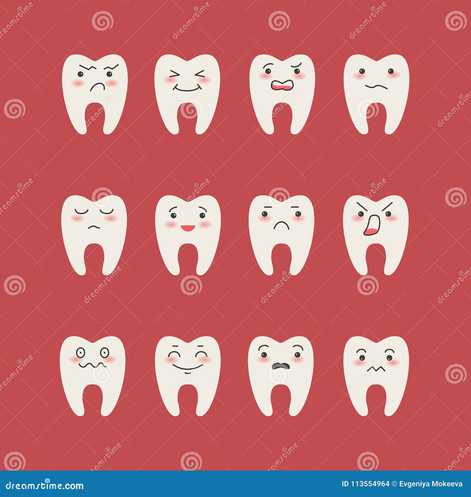 Cartoon Teeth on Red Background. Stock Vector - Illustration of ...