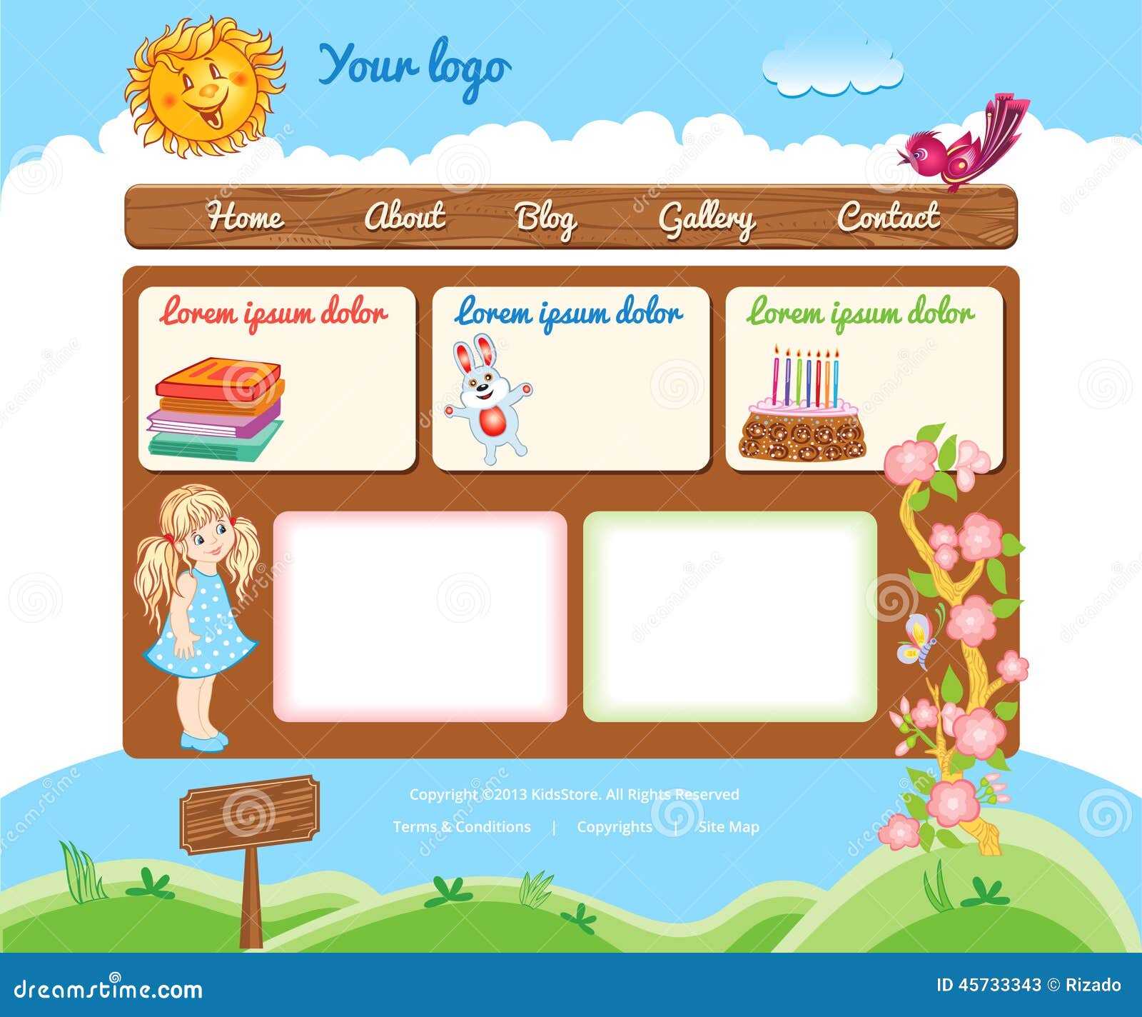 Cartoon Template for Kid Web Site Stock Vector - Illustration of cloud ...