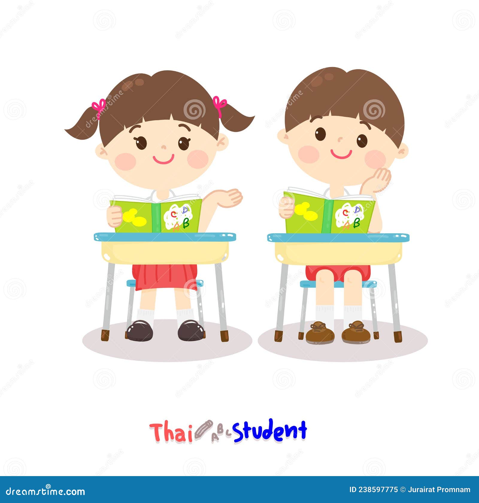 Cartoon Thai Students Character Vector. Stock Vector - Illustration of ...