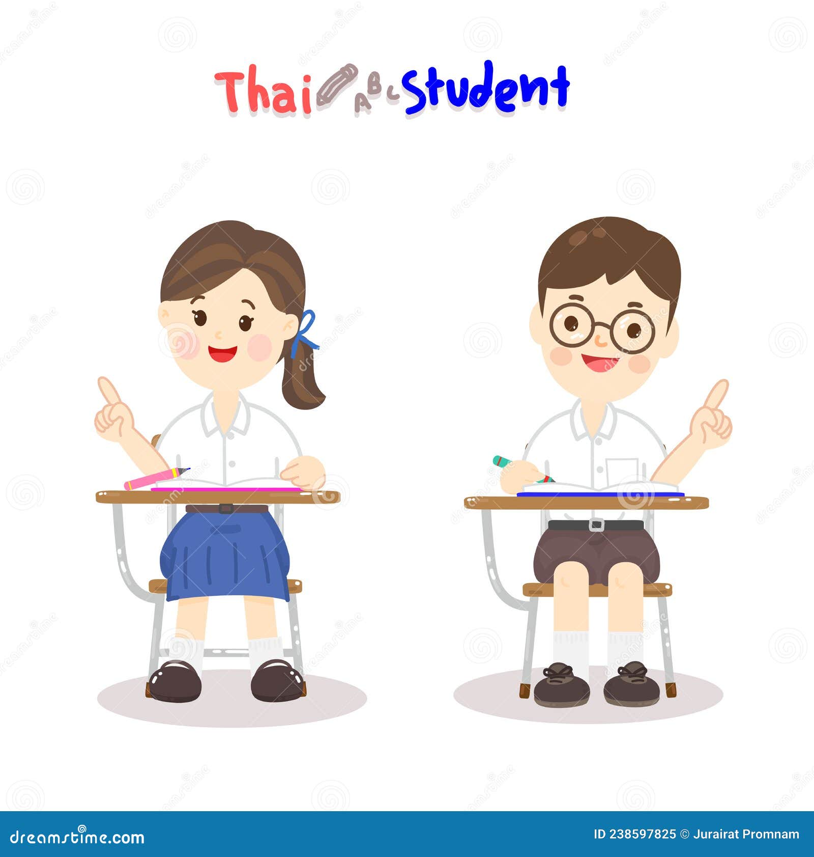 Cartoon Thai Students Character Vector. Stock Vector - Illustration of ...