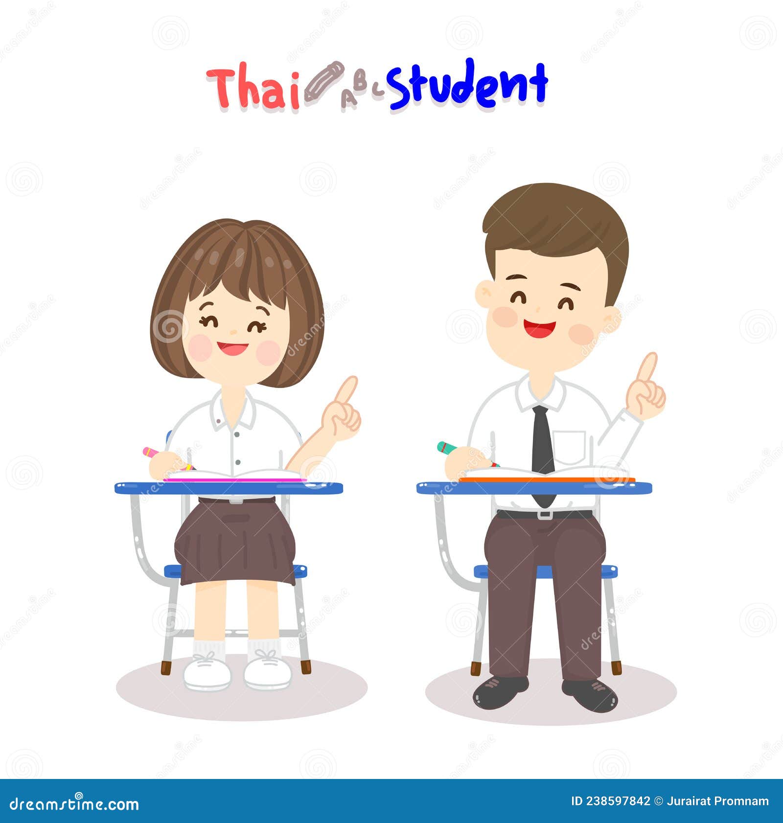 Cartoon Thai Students Character Vector. Stock Vector - Illustration of ...