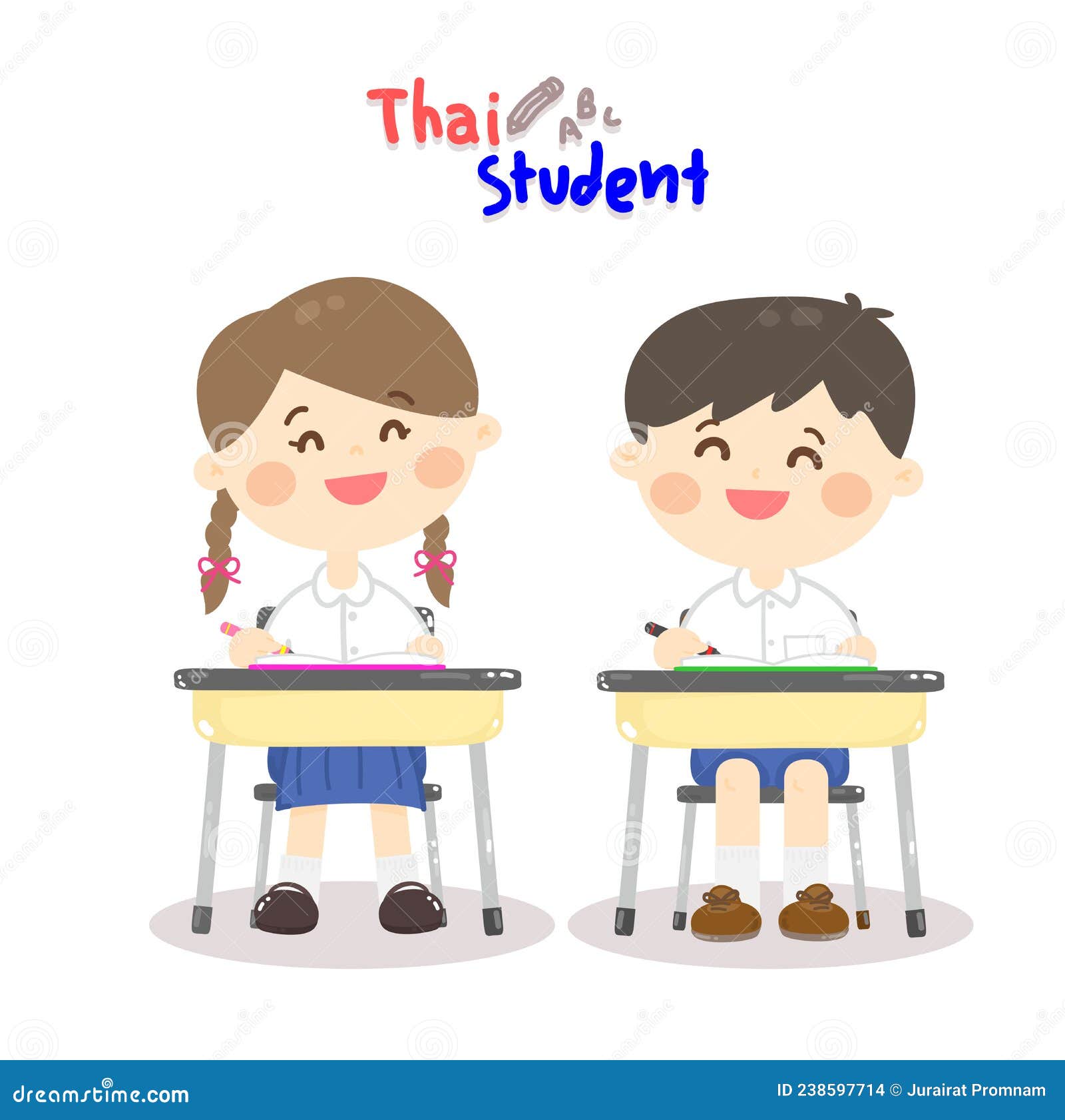 Cartoon Thai Students Character Vector. Stock Vector - Illustration of ...