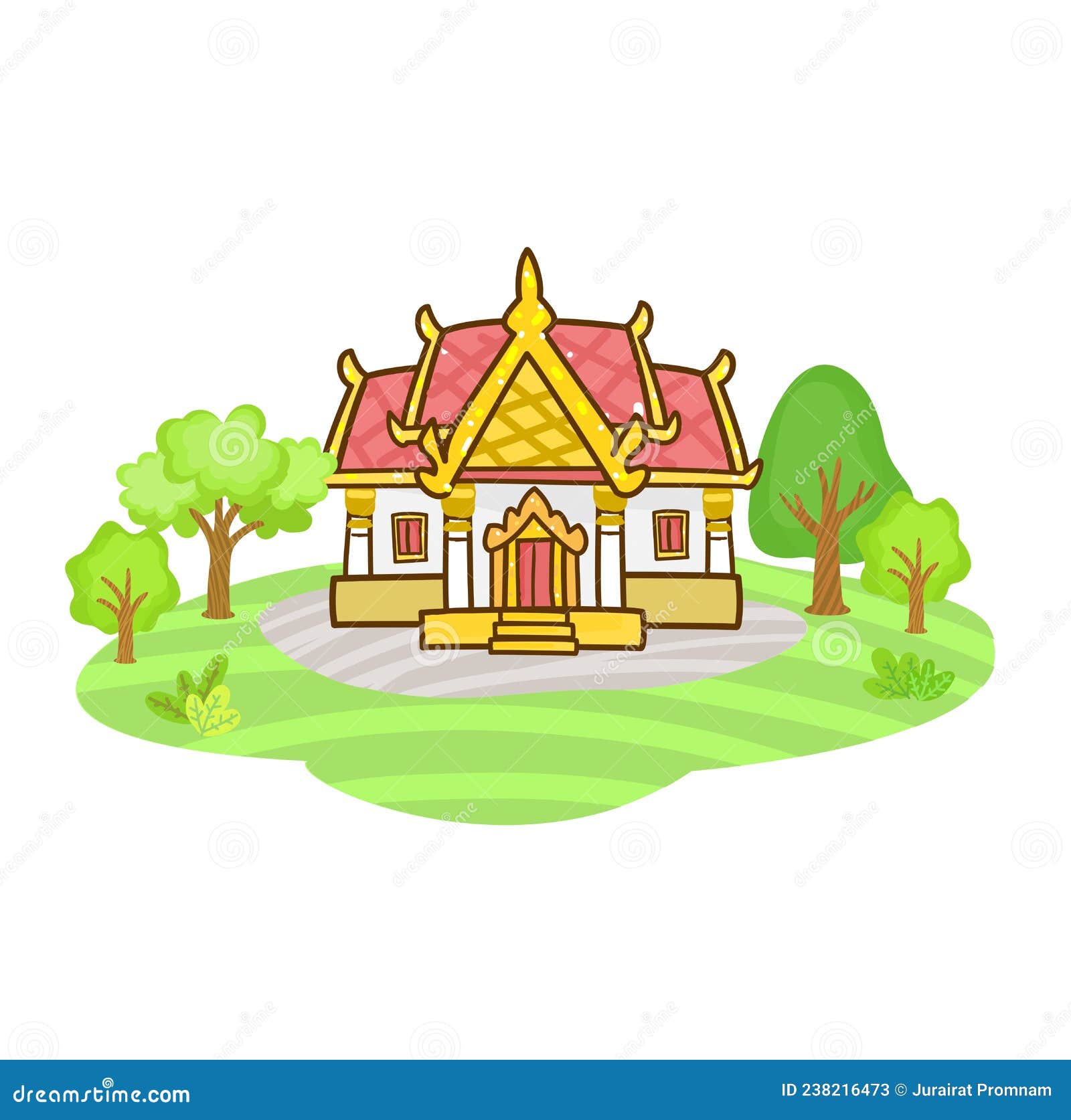 Cartoon Thai Temple Vector on Background. Stock Vector - Illustration ...