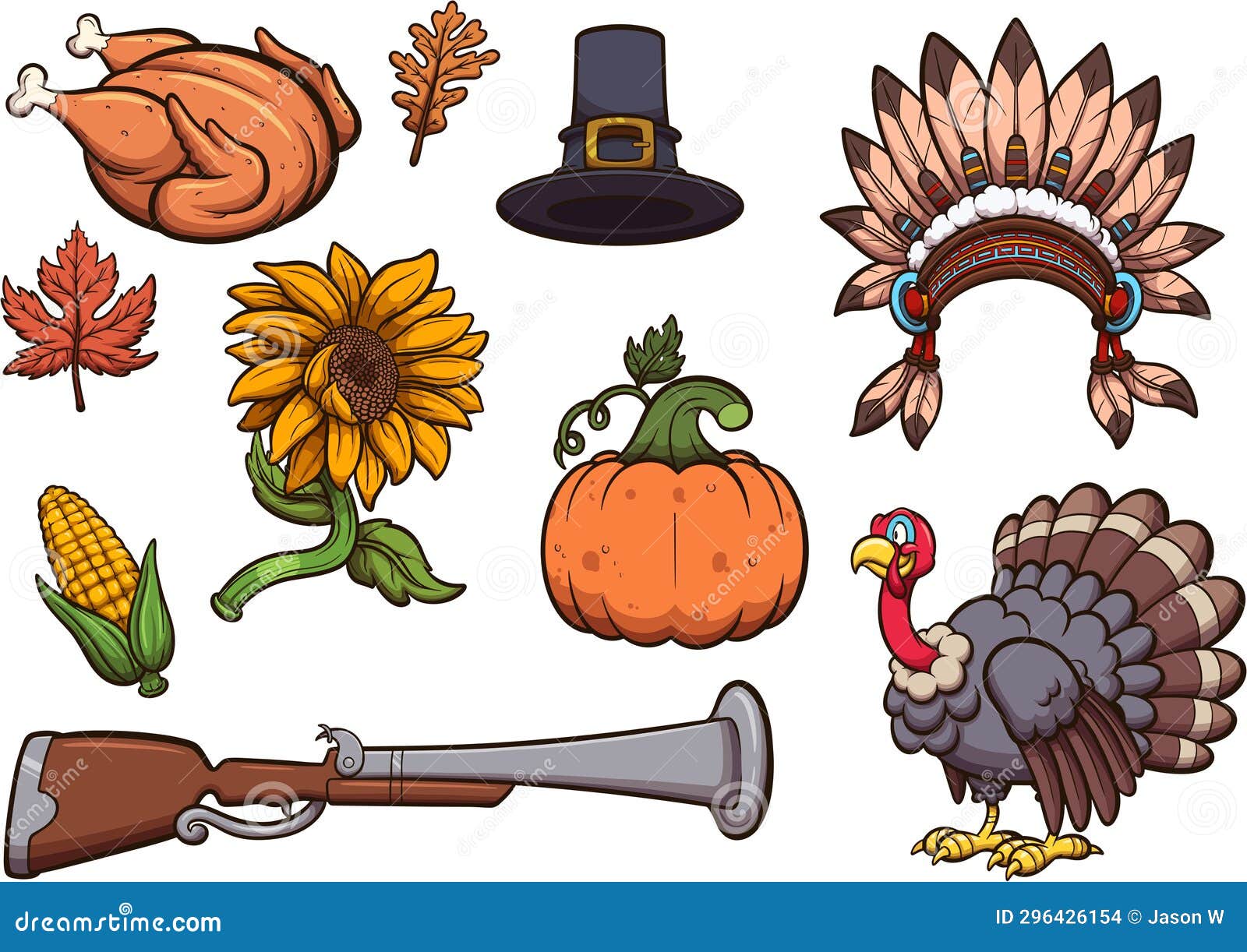 Cartoon Thanksgiving Elements. Vector Clip Art Illustration with Simple Gradients. Stock Vector ...