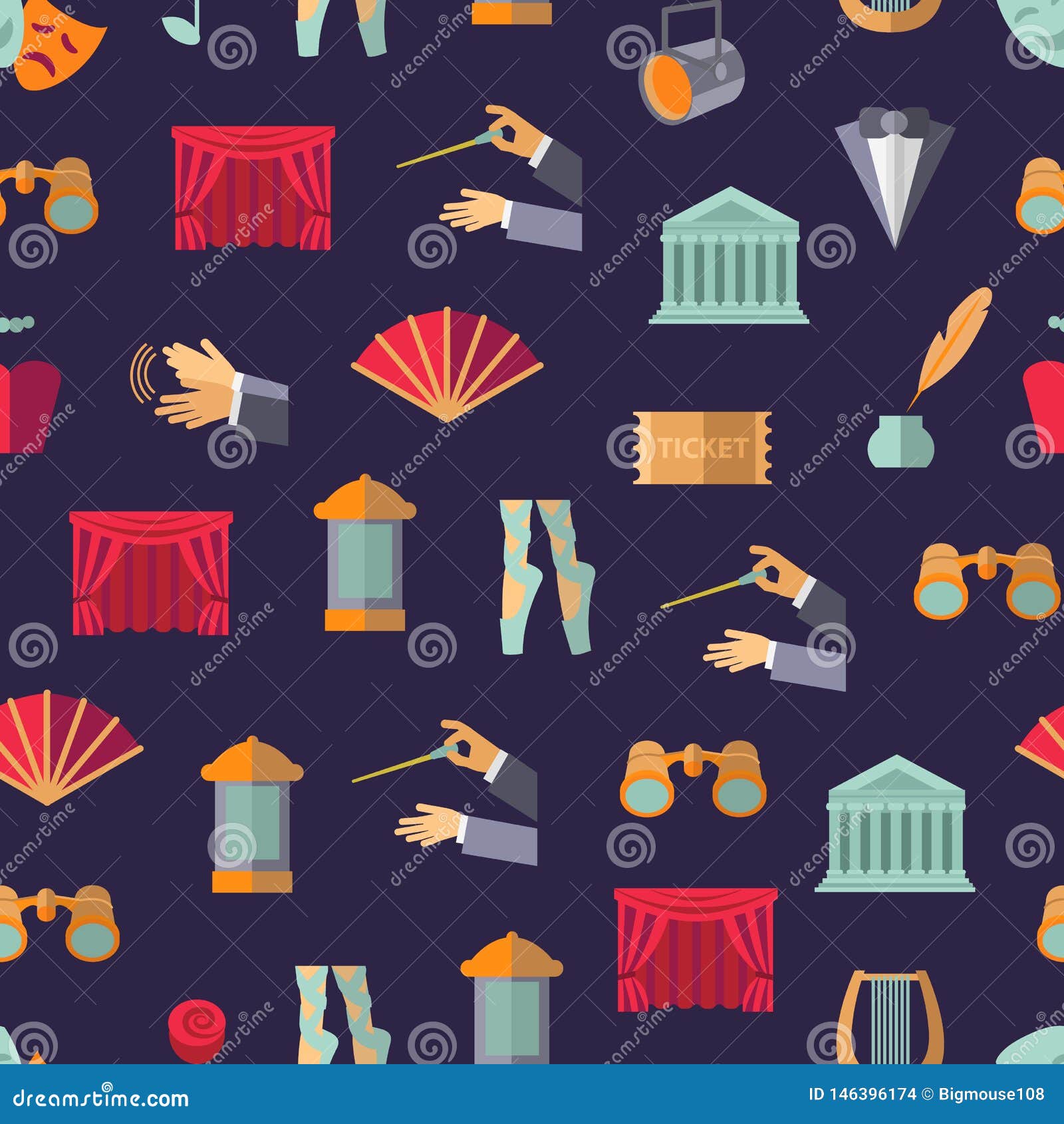 Cartoon Theatre Acting Performance Seamless Pattern Background. Vector ...