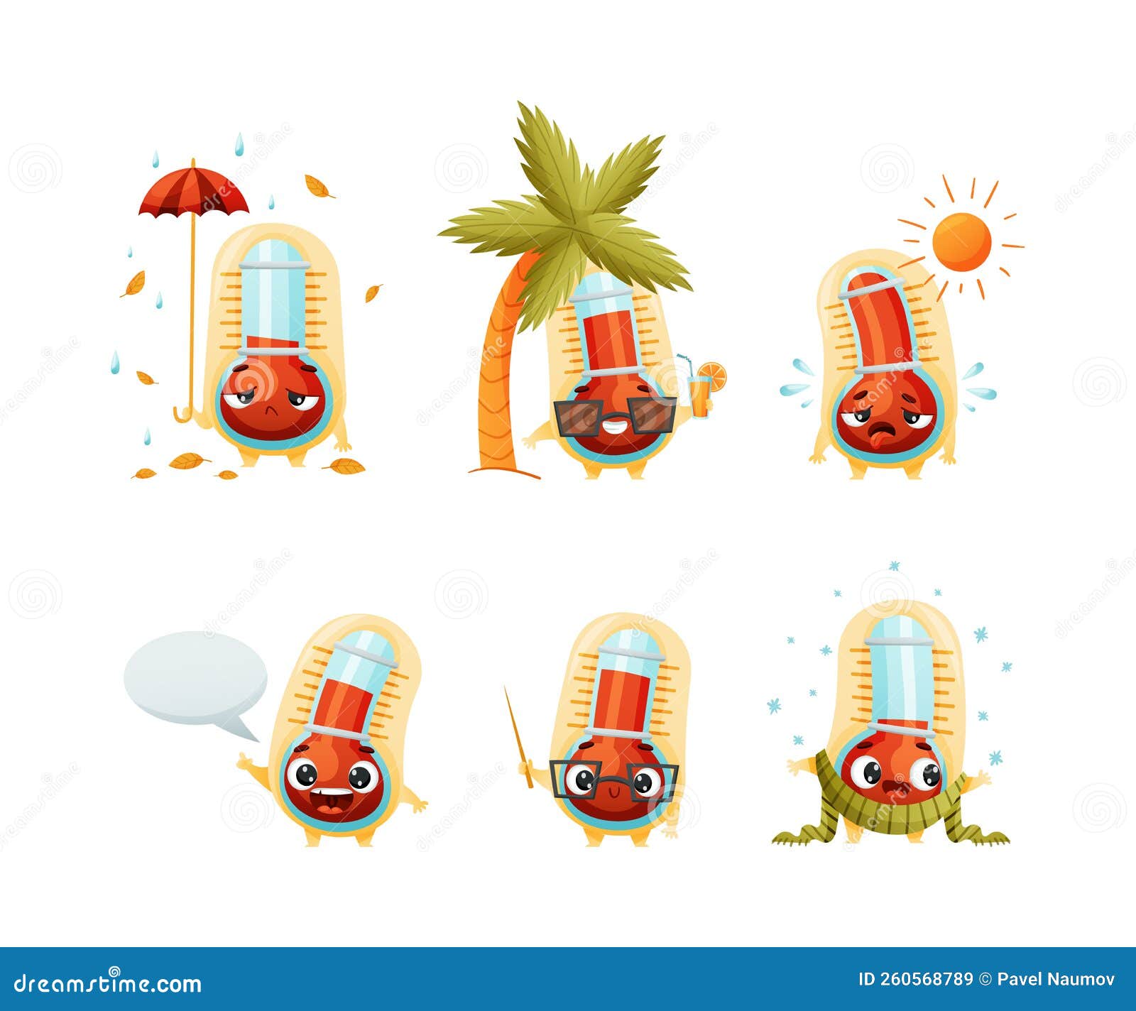 Cartoon Thermometer Character Engaged in Different Activity Vector Set ...