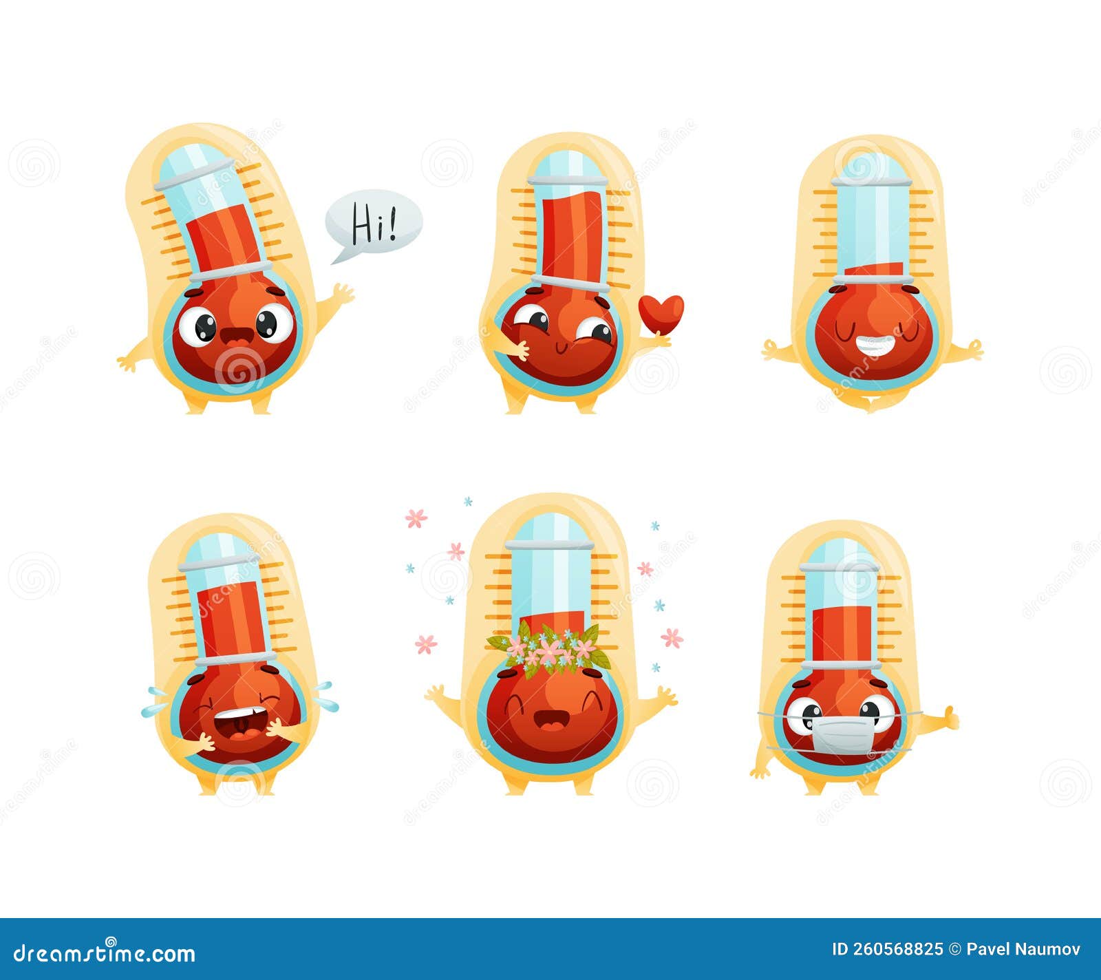 Cartoon Thermometer Character Engaged in Different Activity Vector Set ...