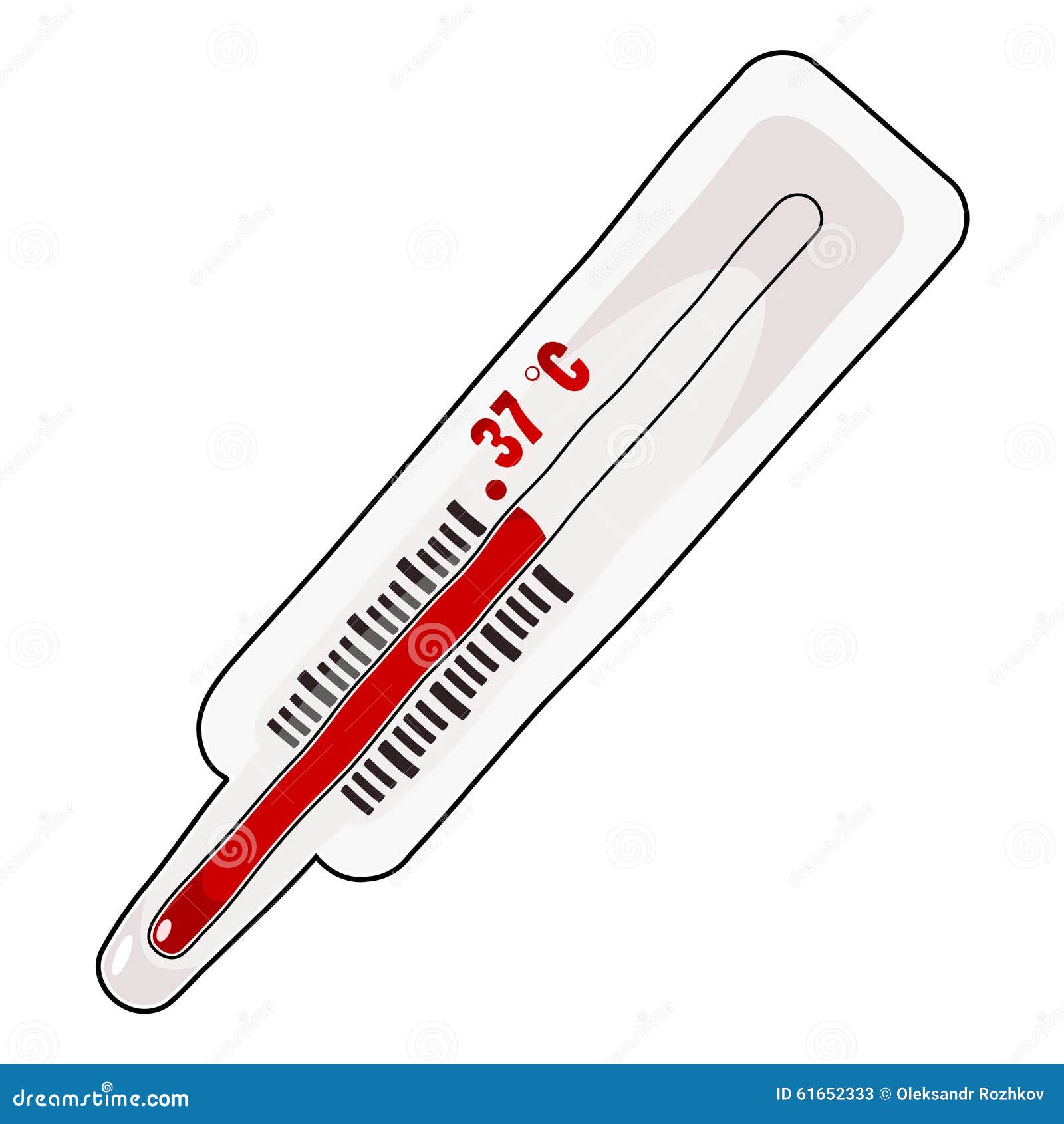 Cartoon Red Thermometer Isolated On Blue Background. Royalty-Free ...