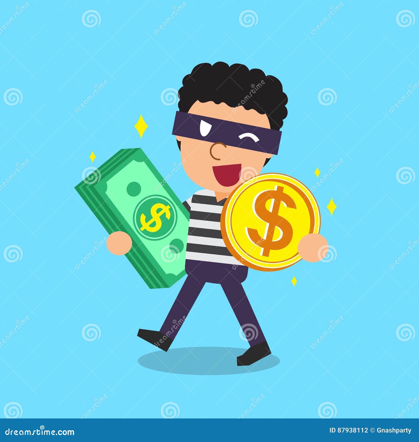 Cartoon Thief Carrying Money Stack and Coin Stock Vector - Illustration ...