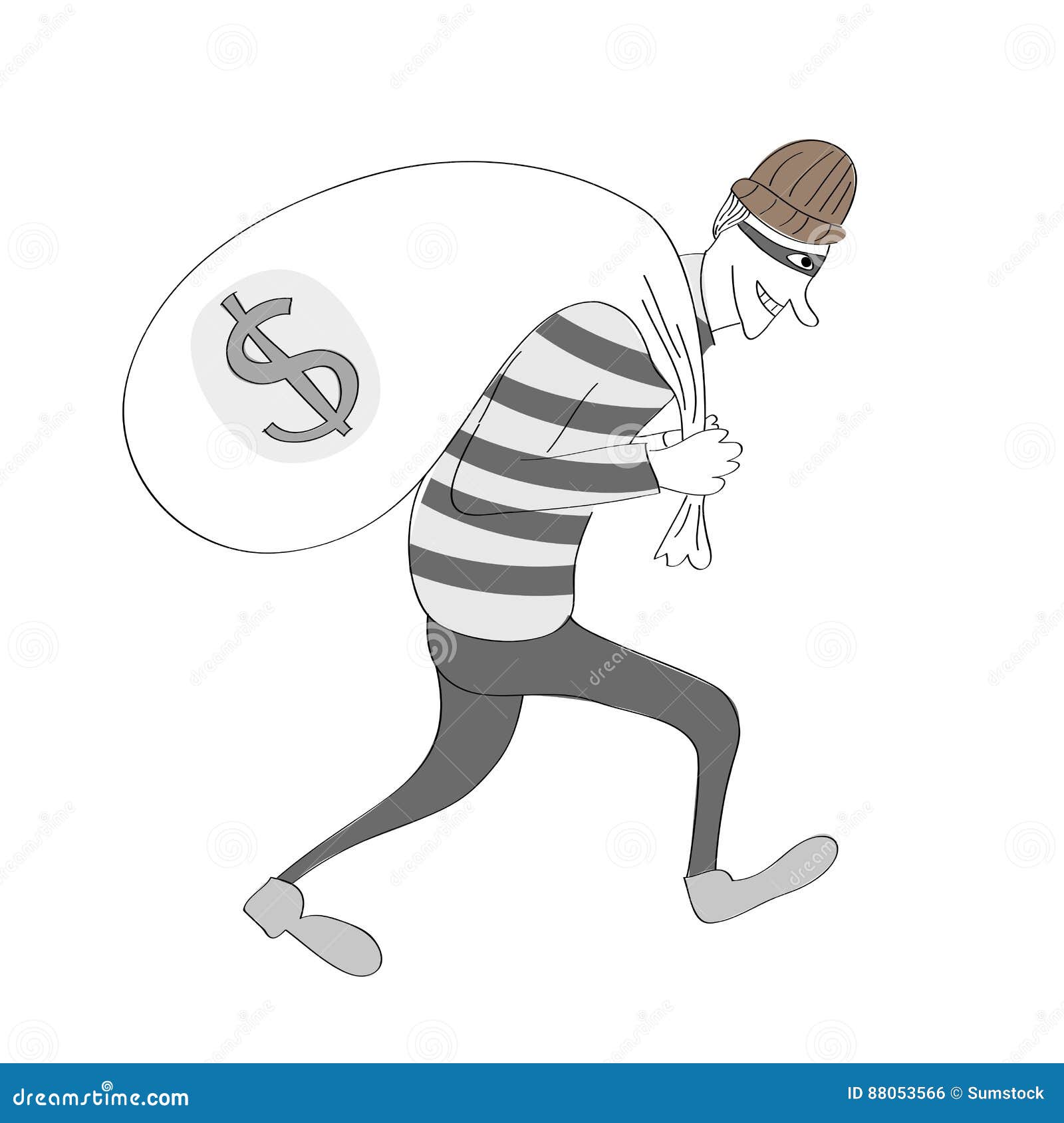Cartoon Thief with Money Bag Stock Vector - Illustration of burglar ...