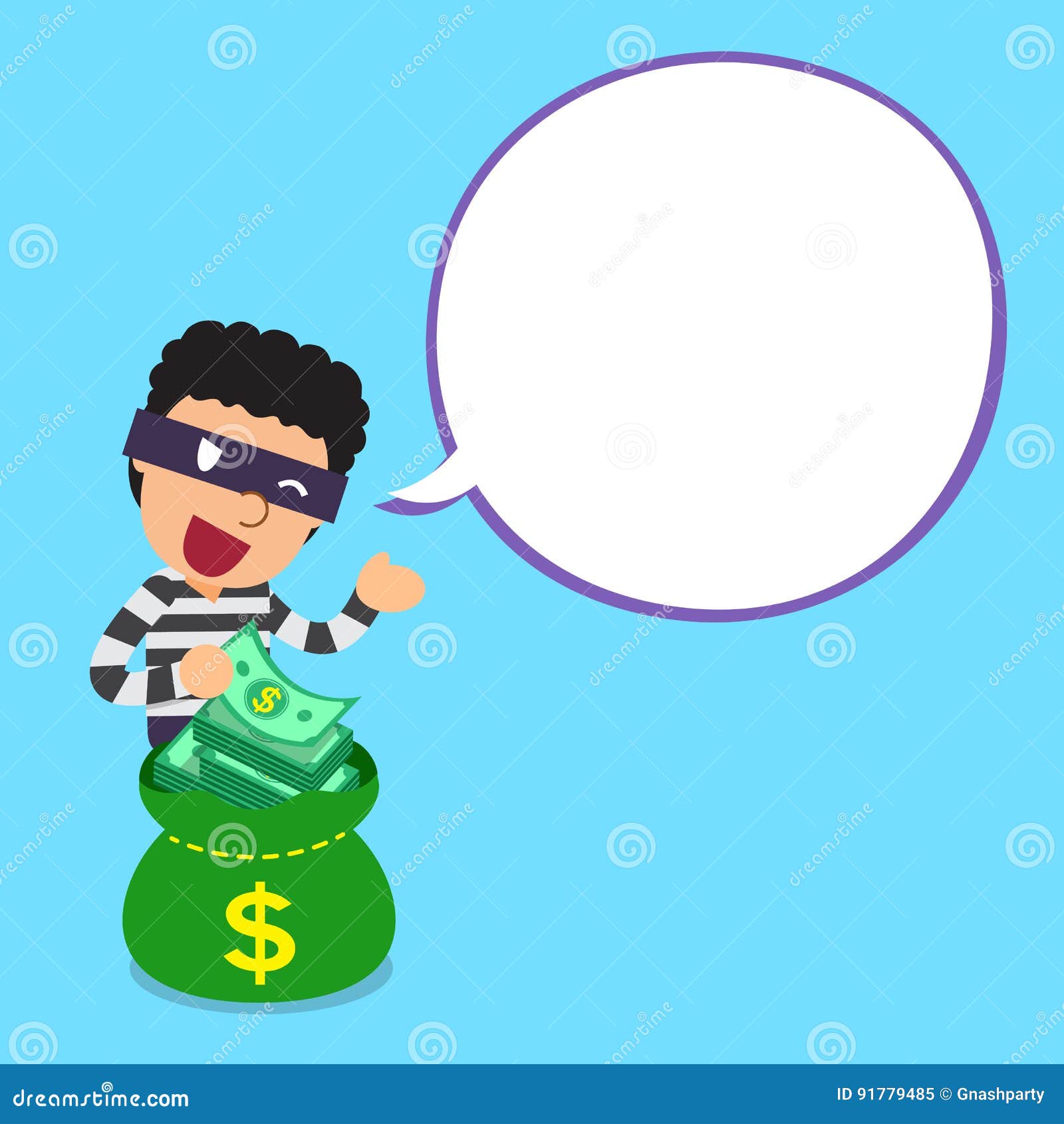 Thief With Bag Of Money. Problem Of Urban Economic Security. Cartoon ...