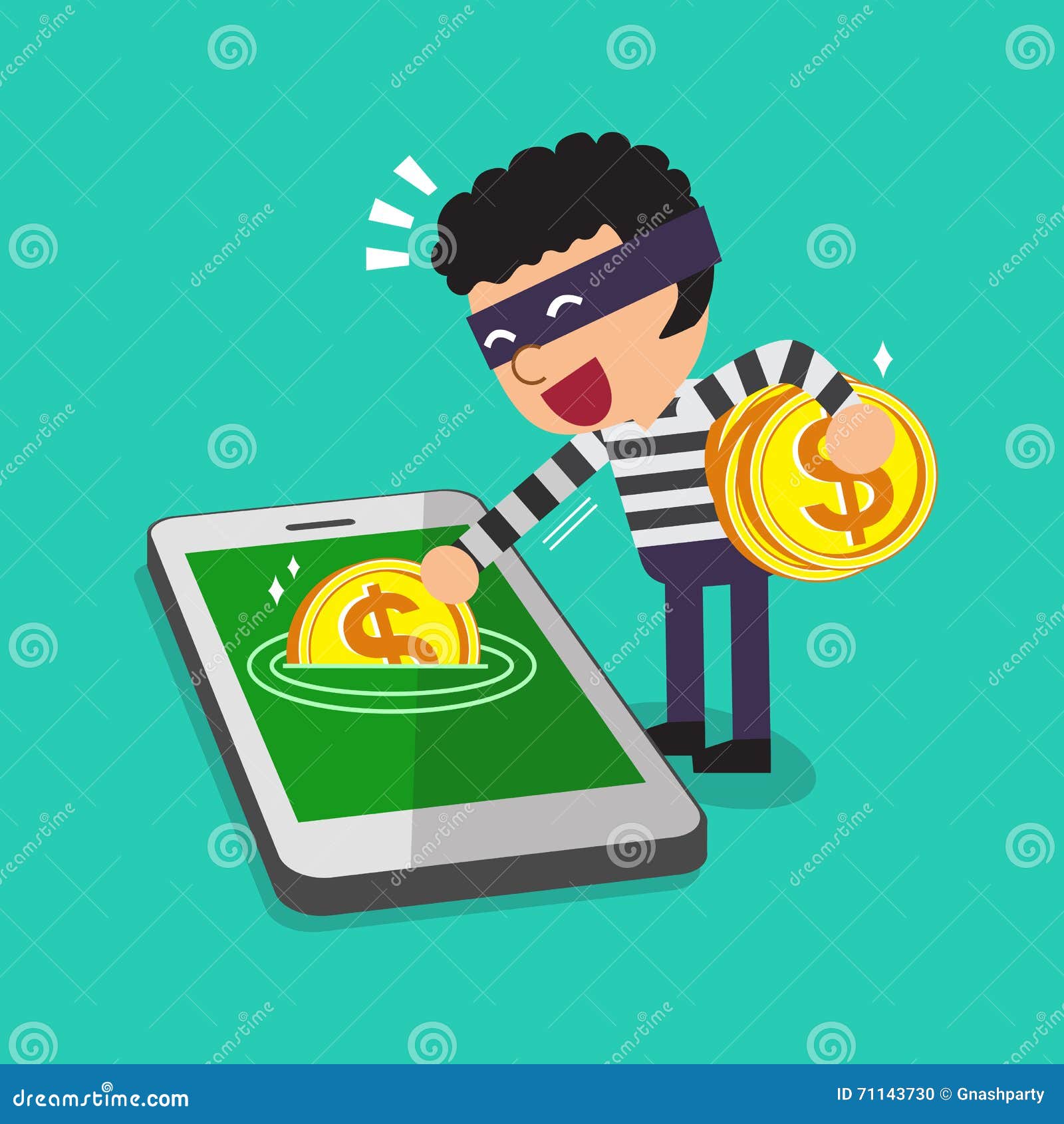 Cartoon a Thief Stealing Money from Smartphone Stock Vector ...