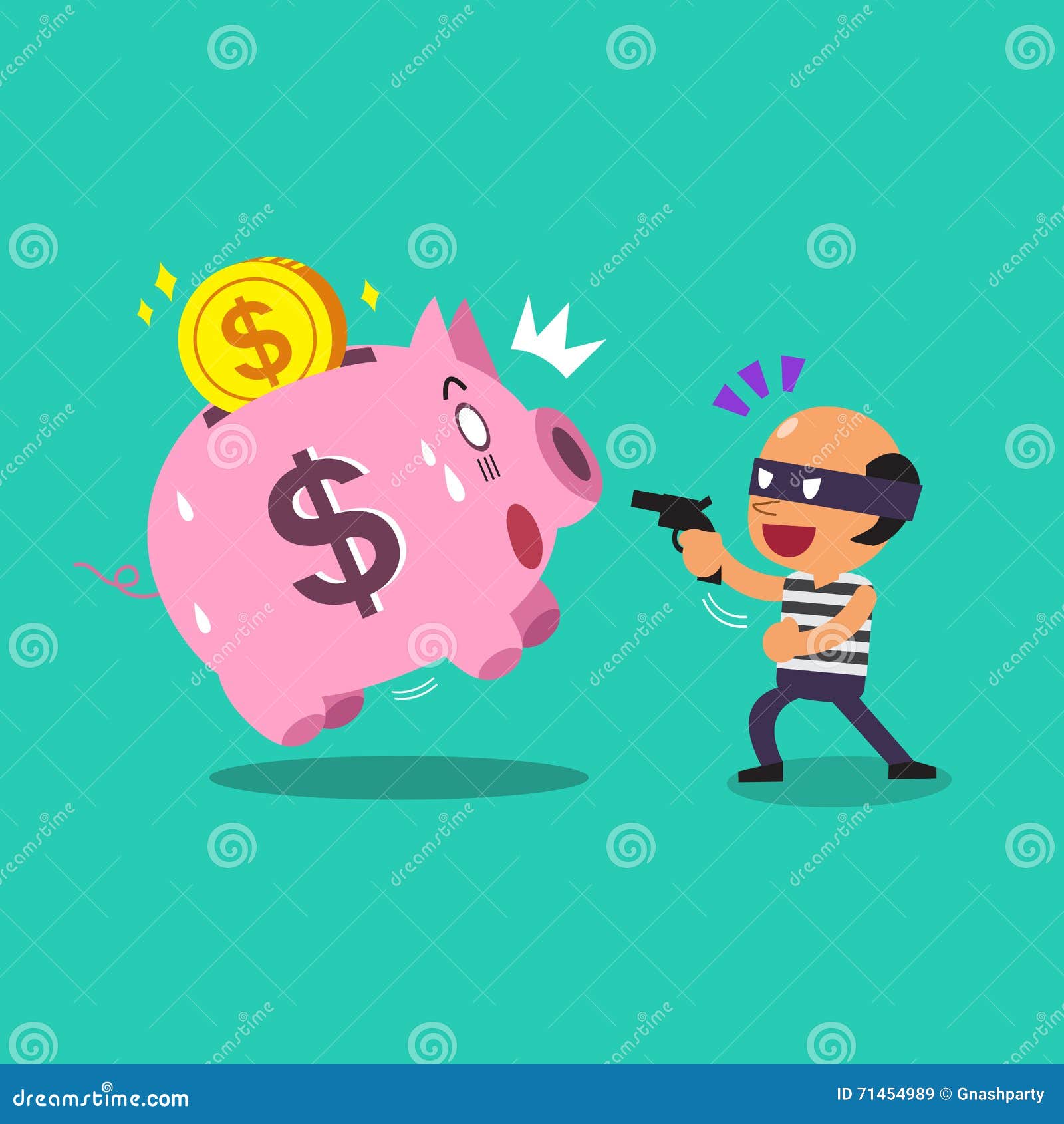 Cartoon a Thief Stealing Pink Piggy Stock Vector - Illustration of ...