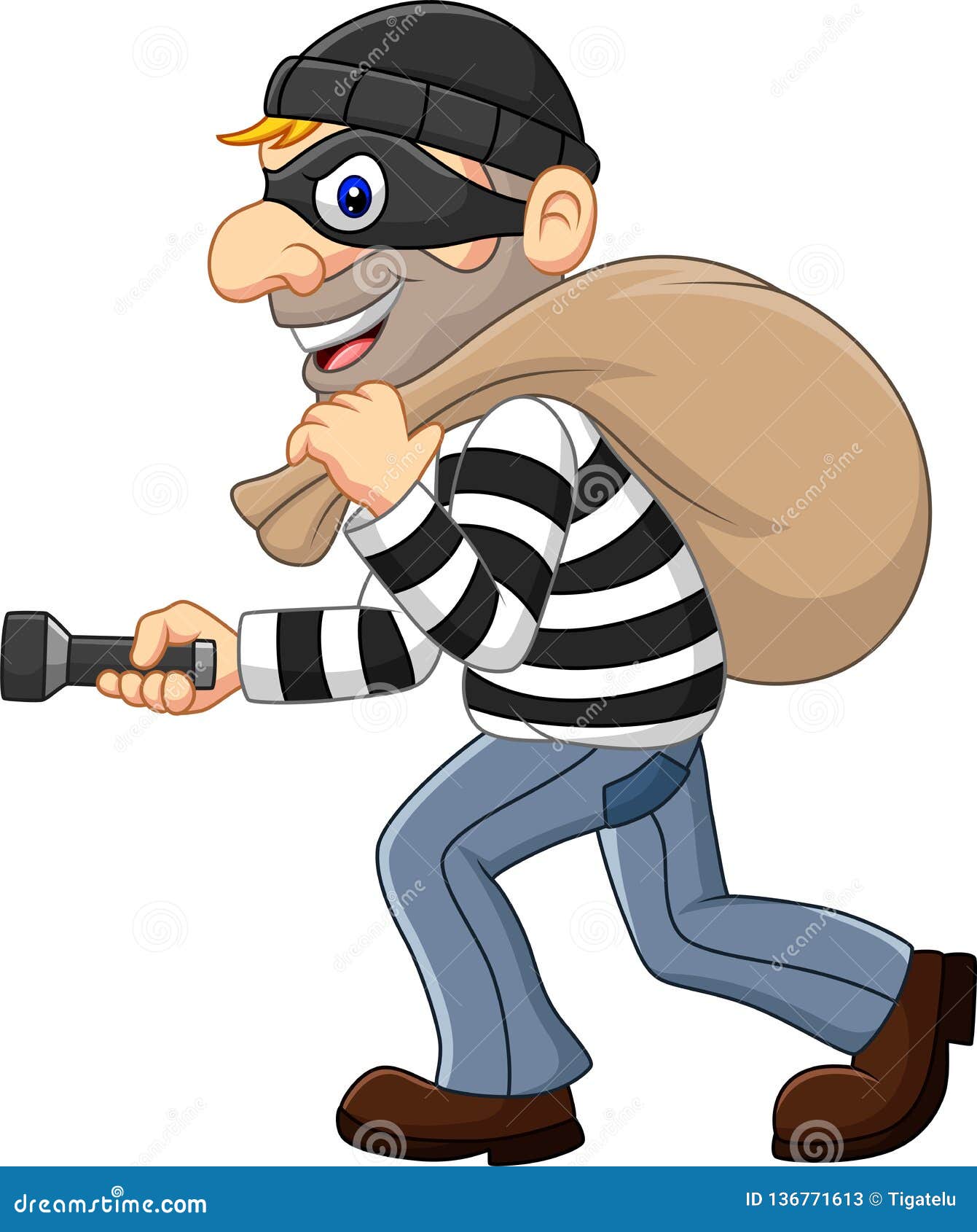 Cartoon Thief Man Is Hiding Behind The Wall, The Police Are Looking For ...