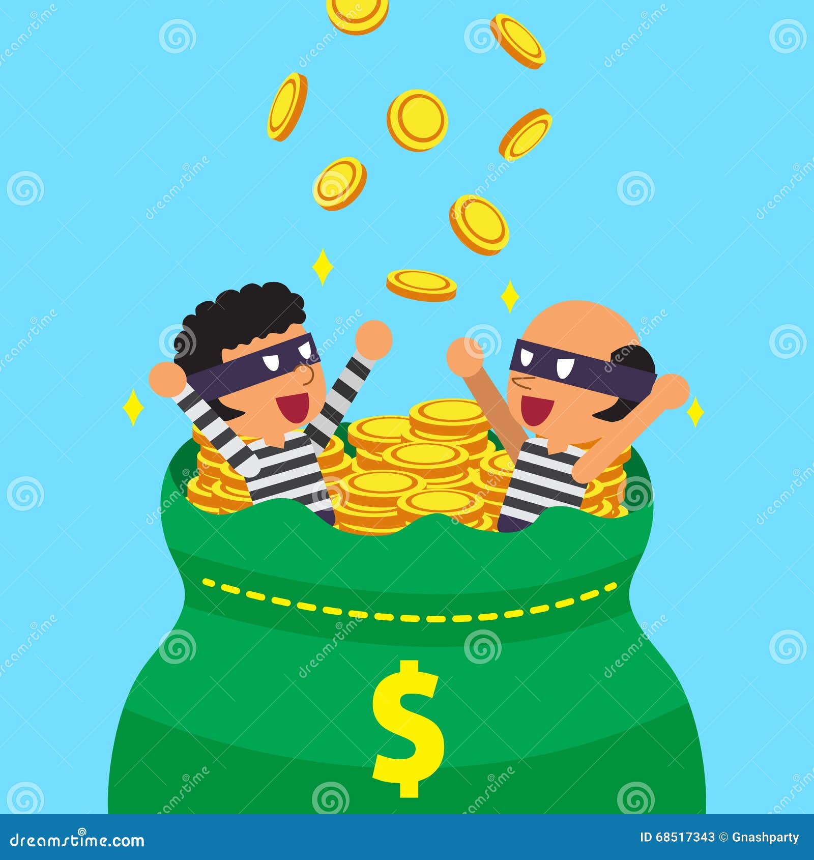 Cartoon Thieves and Big Money Bag Stock Vector - Illustration of hold ...