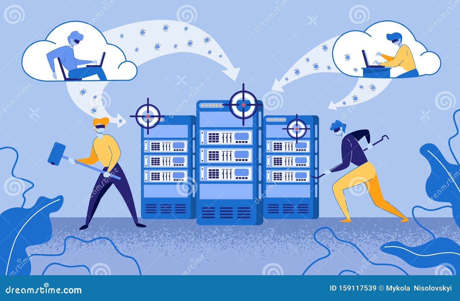 Cartoon Datacenter Work Composition Vector Illustration | CartoonDealer ...
