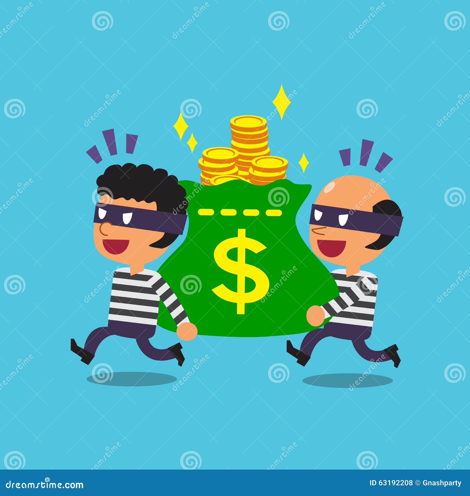 Cartoon Thieves Stealing Big Money Bag Stock Vector - Illustration of ...