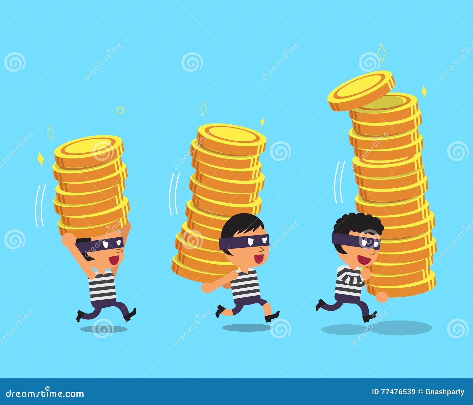 Cartoon Thieves Stealing Money Coin Stacks Stock Vector - Illustration ...