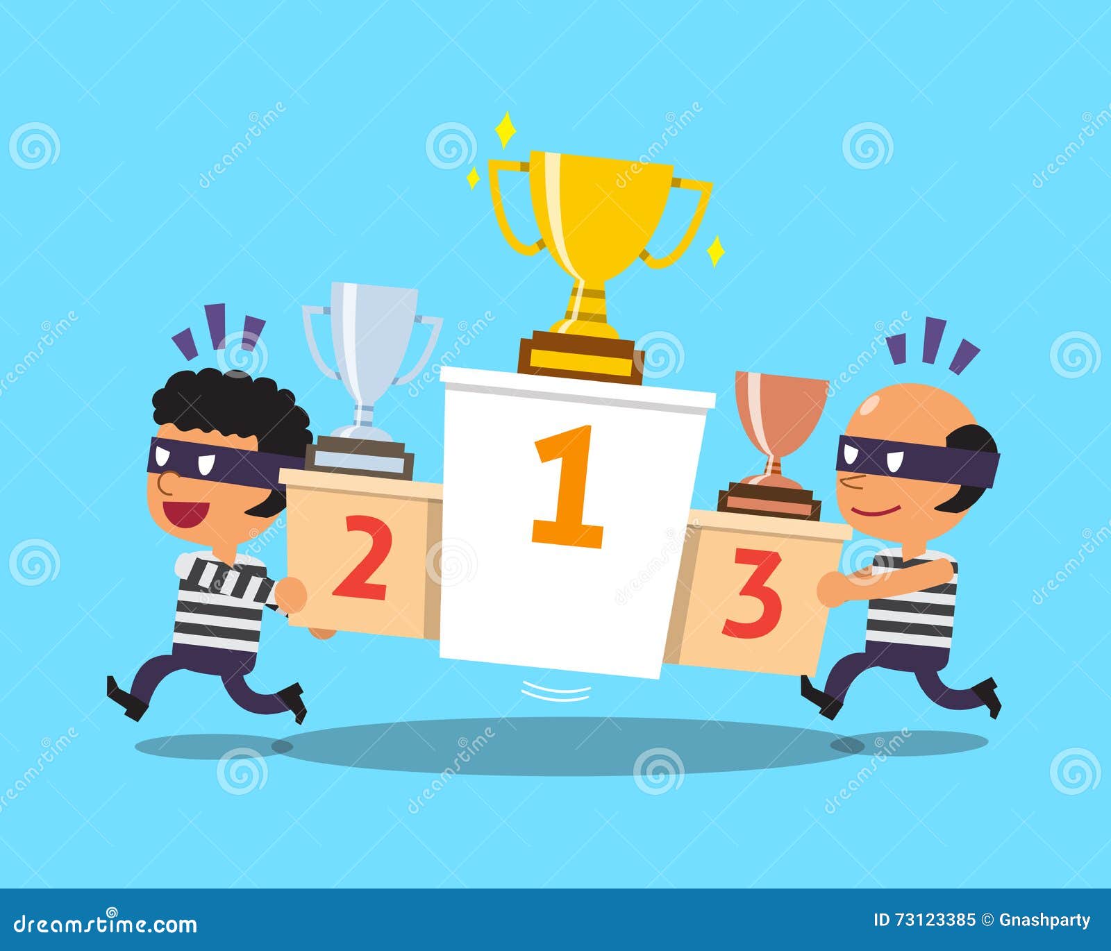 Cartoon Thieves Stealing Winners Podium and Trophies Stock Vector ...